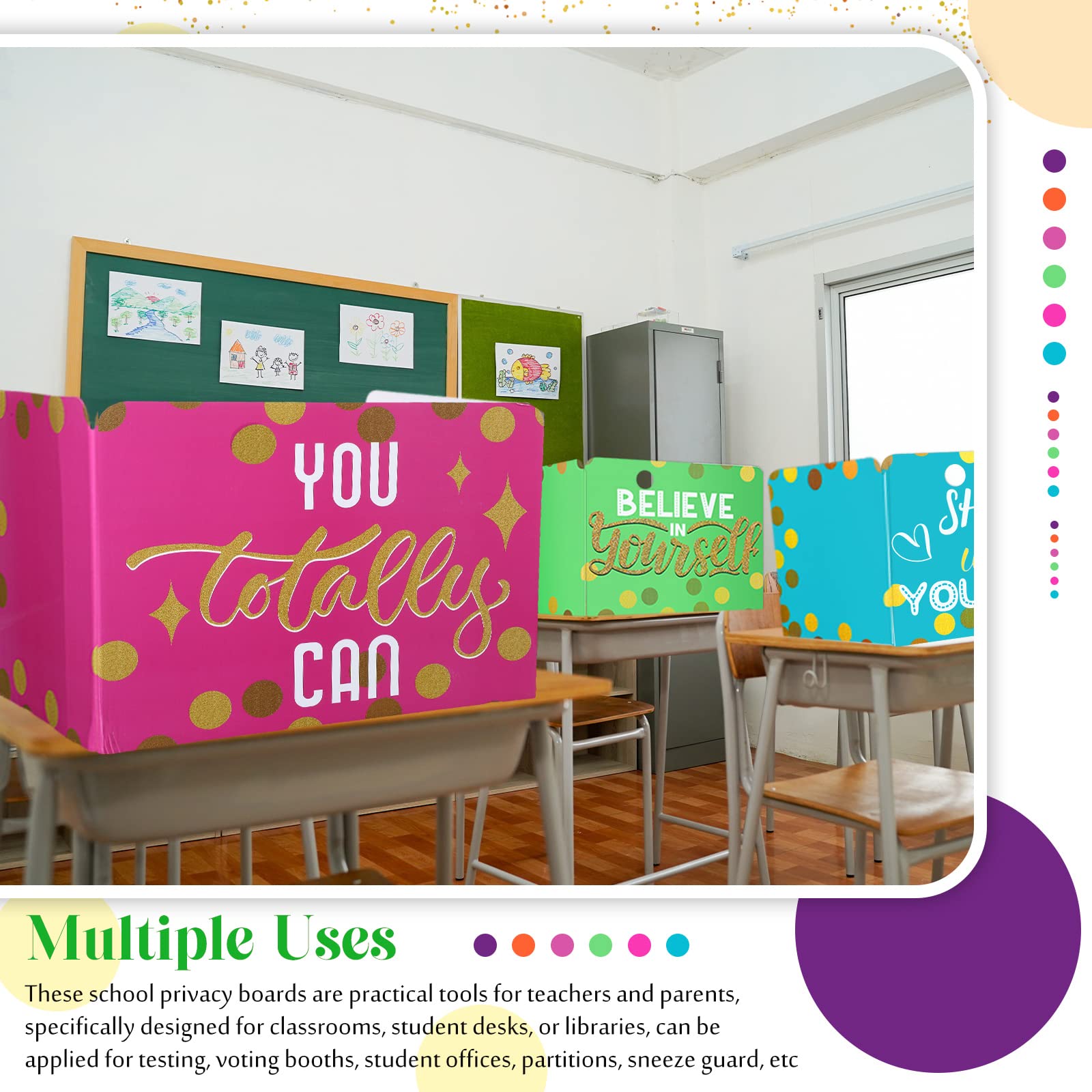 Sherr 30 Pack Privacy Boards for Student Desks Inspiration Confetti Trifold Desk Dividers Study Carrel Reduces Distractions Keeps Their Eyes on Their Own Test Privacy Folders 17 x 13 x 12 Inches