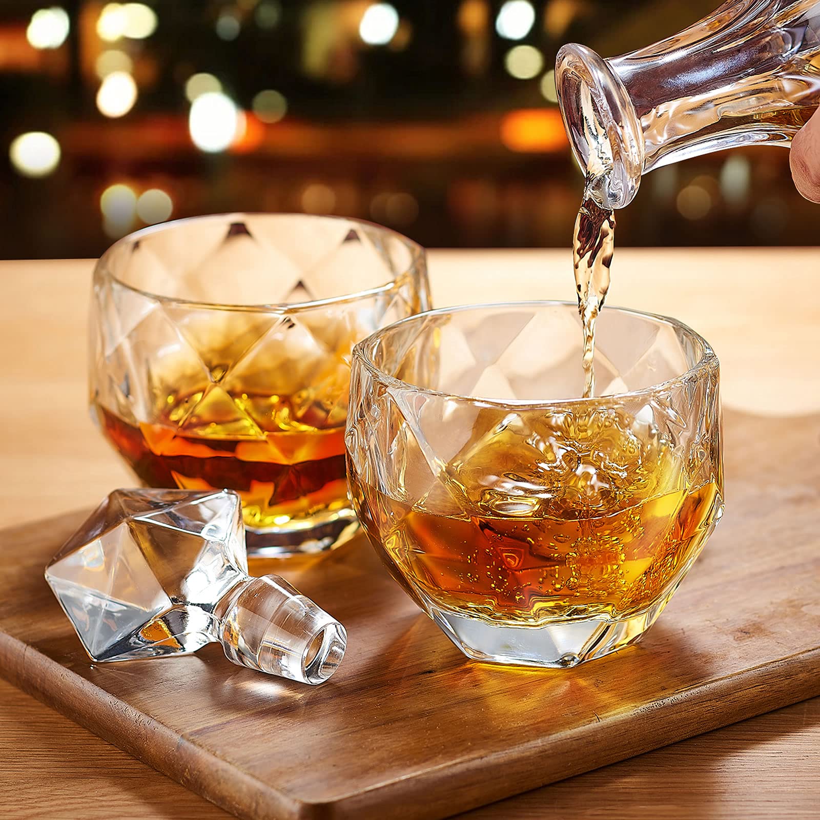Whiskey Glasses Set of 4, 10 oz Rocks Glasses Lowball Scotch Glasses Bourbon Glasses Unique Old Fashioned Glasses with Gift Box