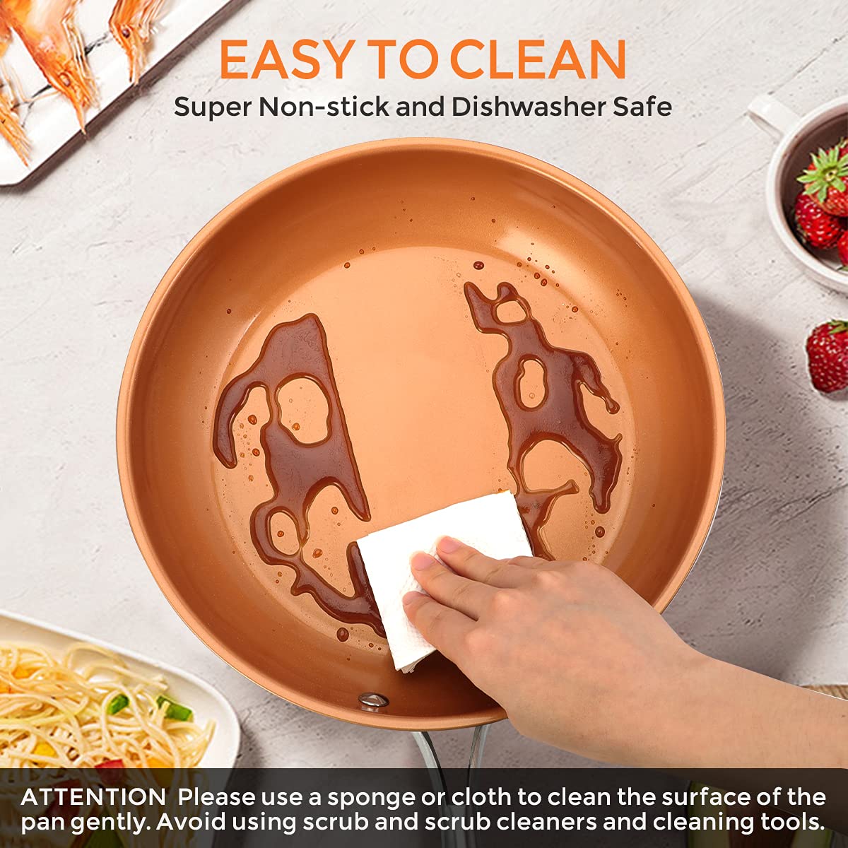 TUMIDY 8 Inch Frying Pan Nonstick Skillet with Ceramic Coating Oven Safe Stainless Steel Induction Fry Pan Include Silicone Spatula