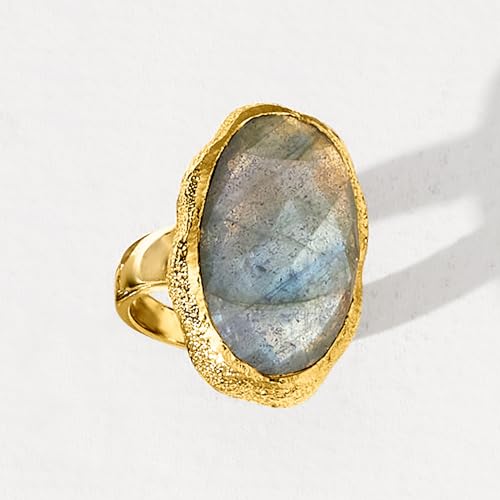 Ross-Simons Oval Labradorite Textured and Polished Ring in 18kt Gold Over Sterling. Size 8