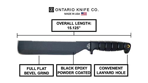 Ontario Knife Company 8683 SP8 Machete Survival 10"" Sawback Blade, Cordura and Leather Sheath, black, one size