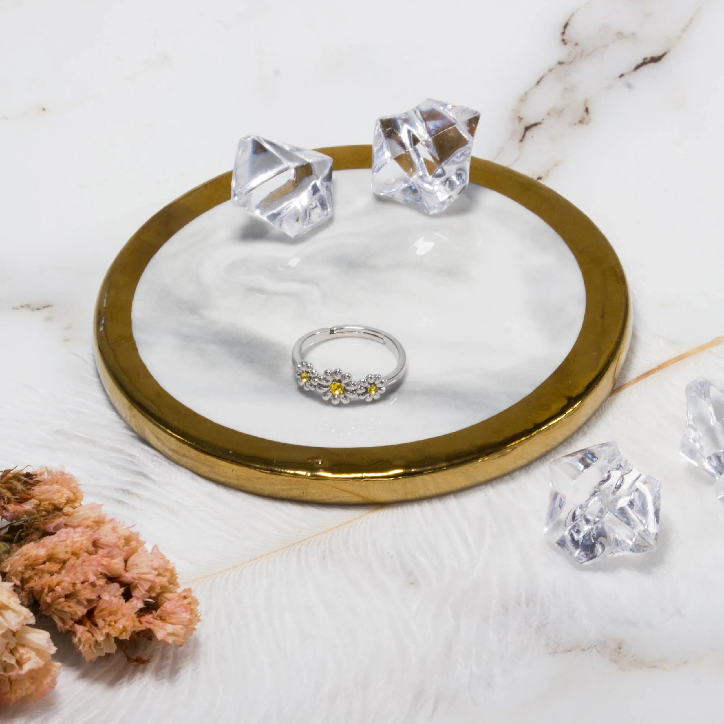 Philip Jones Adjustable Triple Crystal Daisy Ring Created with Zircondia® Crystals