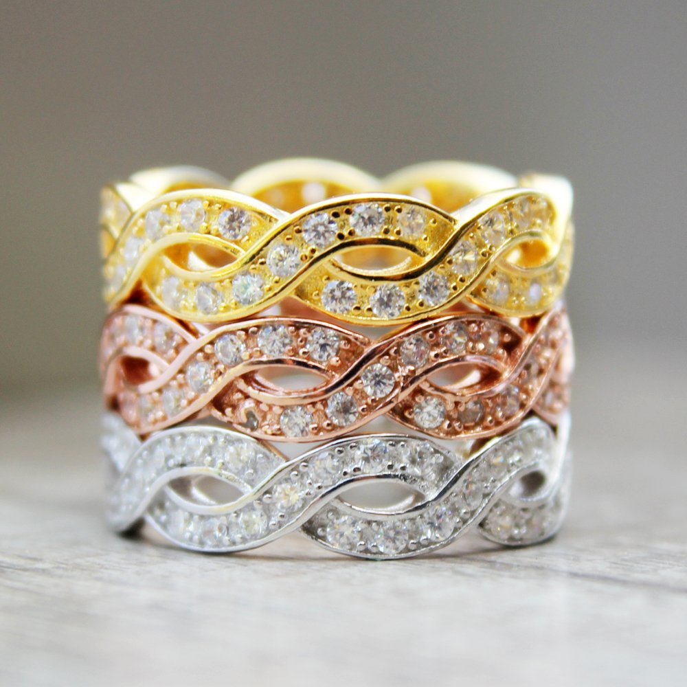 Oxford Diamond Co Rose Gold Plated Infinity Design Eternity Style Band .925 Sterling Silver Ring Sizes 4-12 (Rose-gold-flashed-silver, 8)