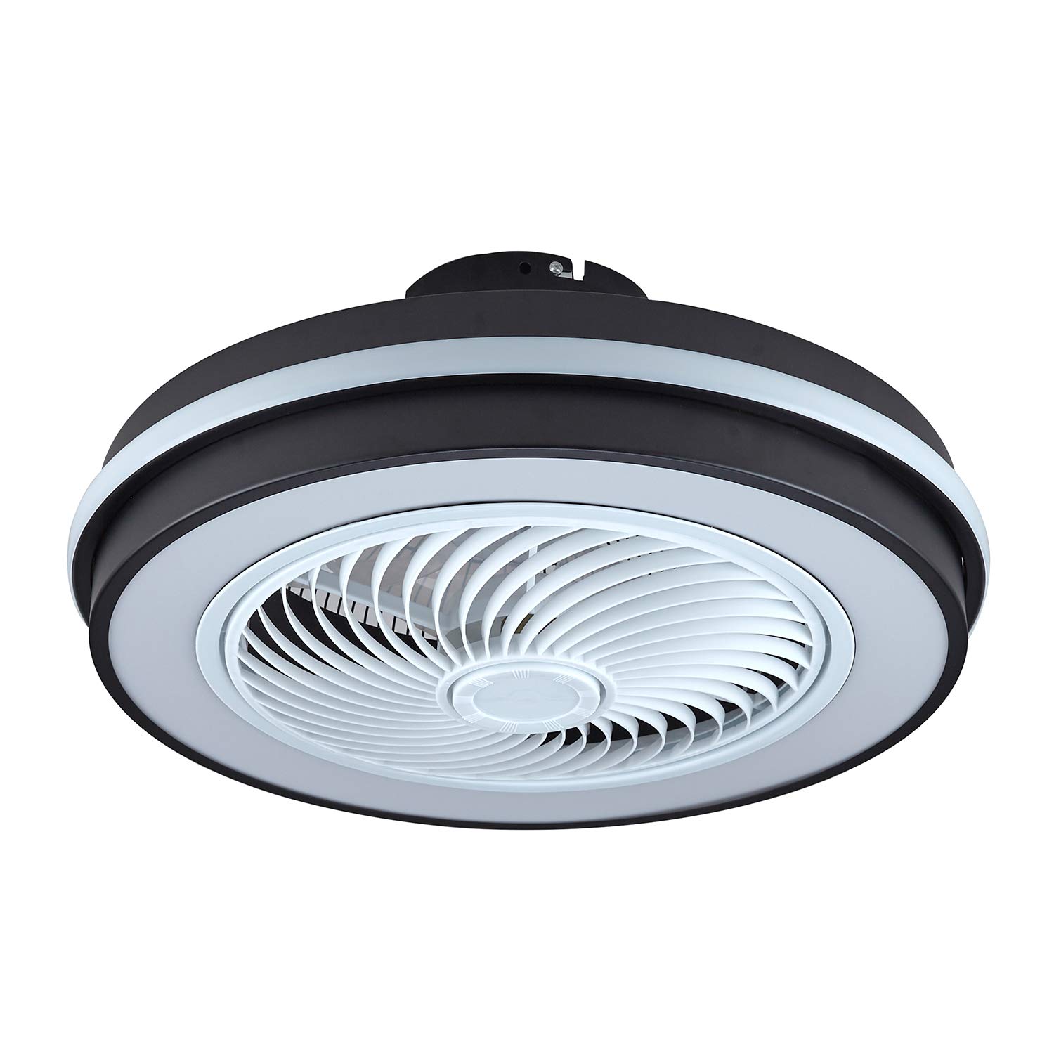 SHENGQINGTOP Modern LED Enclosed Ceiling Fan with Lights Remote Control 40W 20 Inches Round Flush Mount Low Profile Ceiling Fan, 7 Blades, 3 Color changeable, 3 Speed, Timing, Black