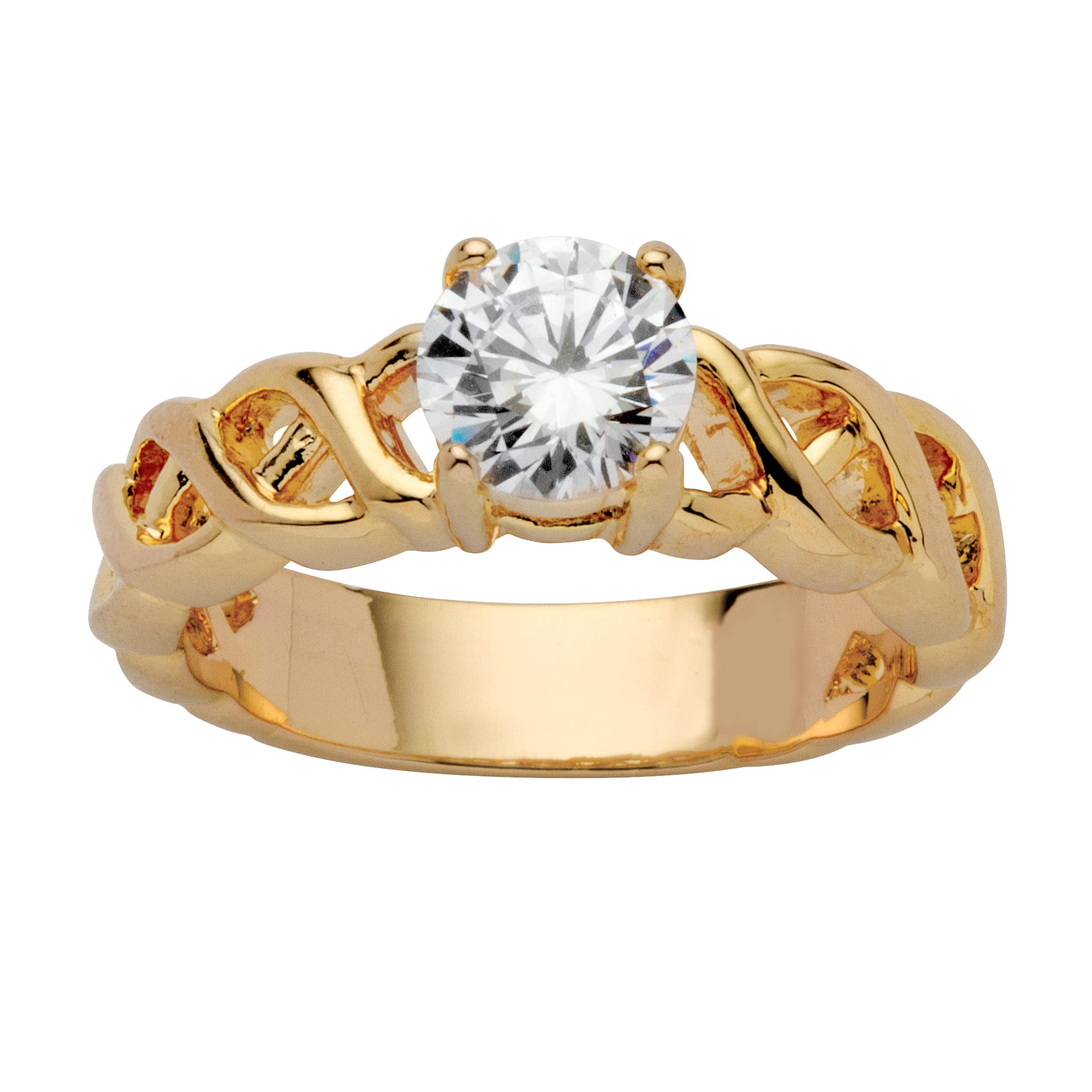 PalmBeach Jewelry Yellow Gold-Plated Round Cubic Zirconia Lattice Solitaire Engagement Ring Sizes 5-10 Size 8