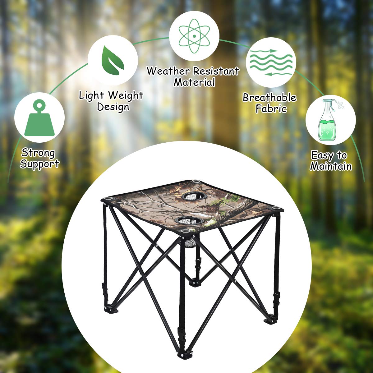 Tangkula Portable Camping Table, Lightweight Folding Camp Table with 2 Cup Holders and Carrying Bag for Outdoor Camping Hiking Picnic Hunting