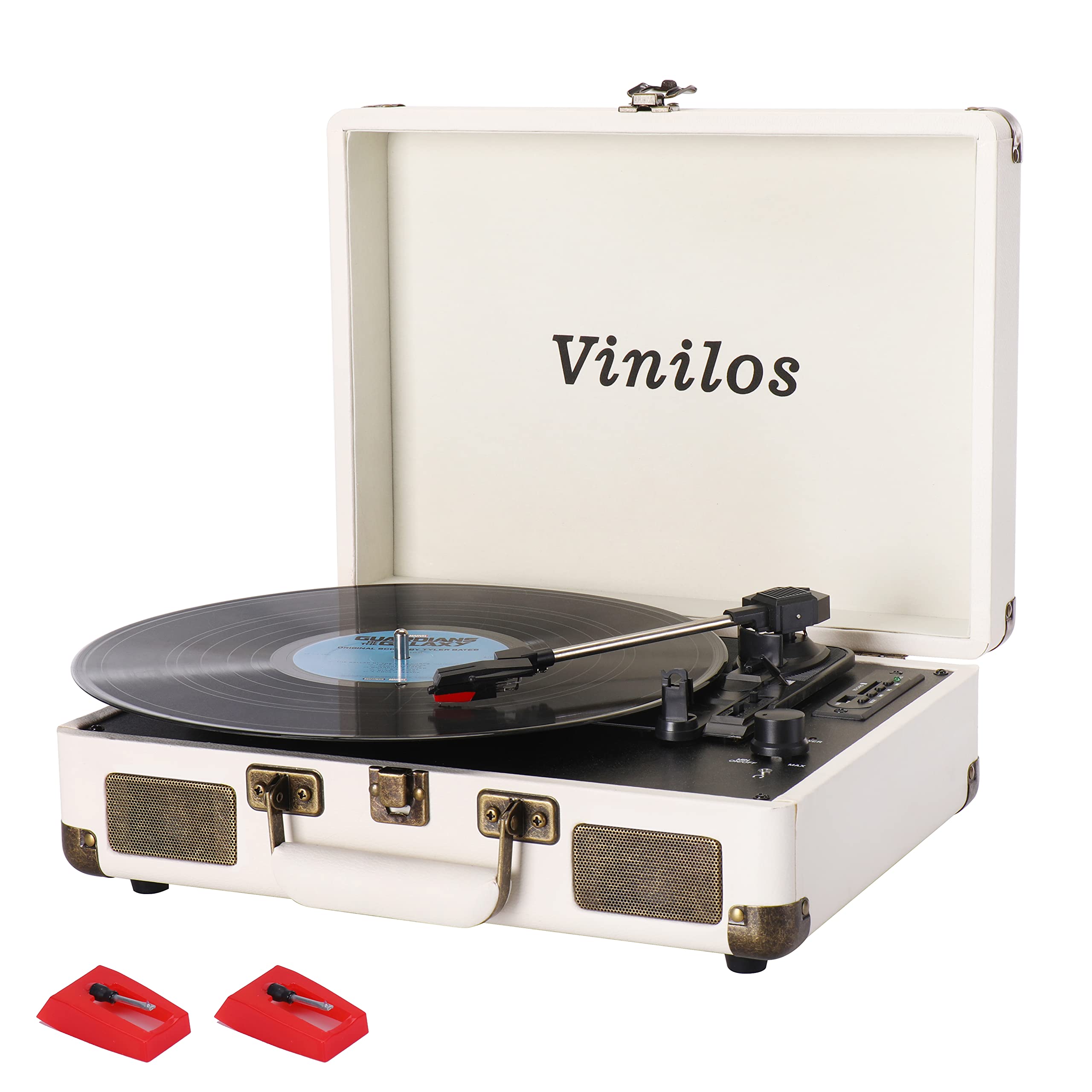 Record Player for Vinyl with Built-in Speakers Bluetooth Output,3 Speed Belt-Driven Phonograph Retro Turntable Player, Portable Vintage Mini Suitcase LP Player USB Recording, Includes 2 Extra Stylus