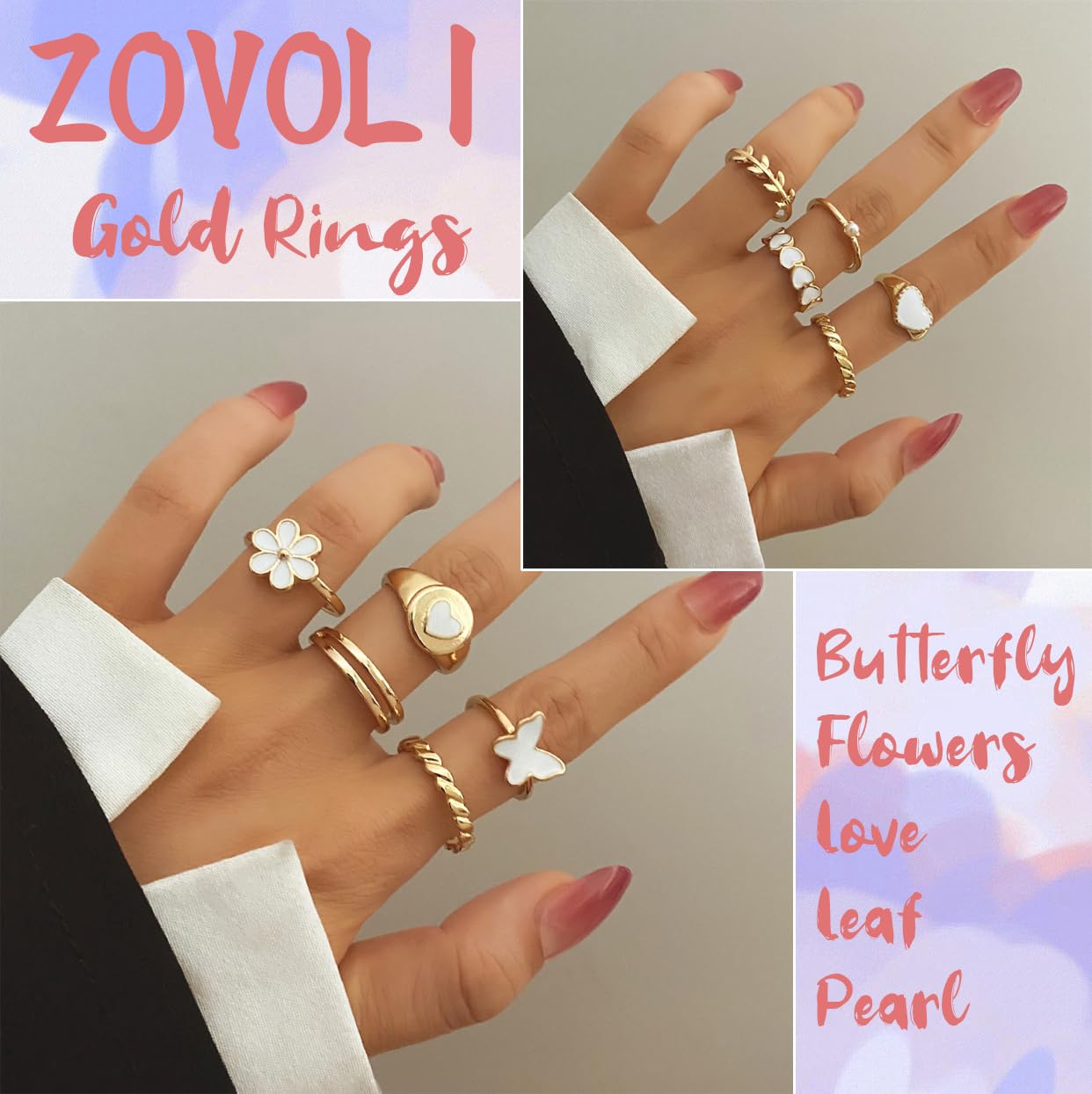 ZOVOLI 19-36 Pcs Gold Boho Knuckle Rings Set for Women, Vintage Stackable Dainty Joint Finger Gold Jewelry Set with Love Pearl and Sparkling Crystals (25-Pcs)