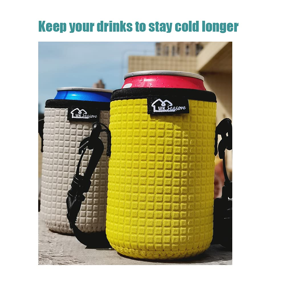 WK IEASON 12oz Standard Can Sleeves Insulators with Shoulder Strap Can Covers Cooler 12OZ Beer Bottle Sleeves Coolers Holder Non-slip Neoprene Can Sleeves 3PC Pack (12oz standard, Green/Orange/Grey)