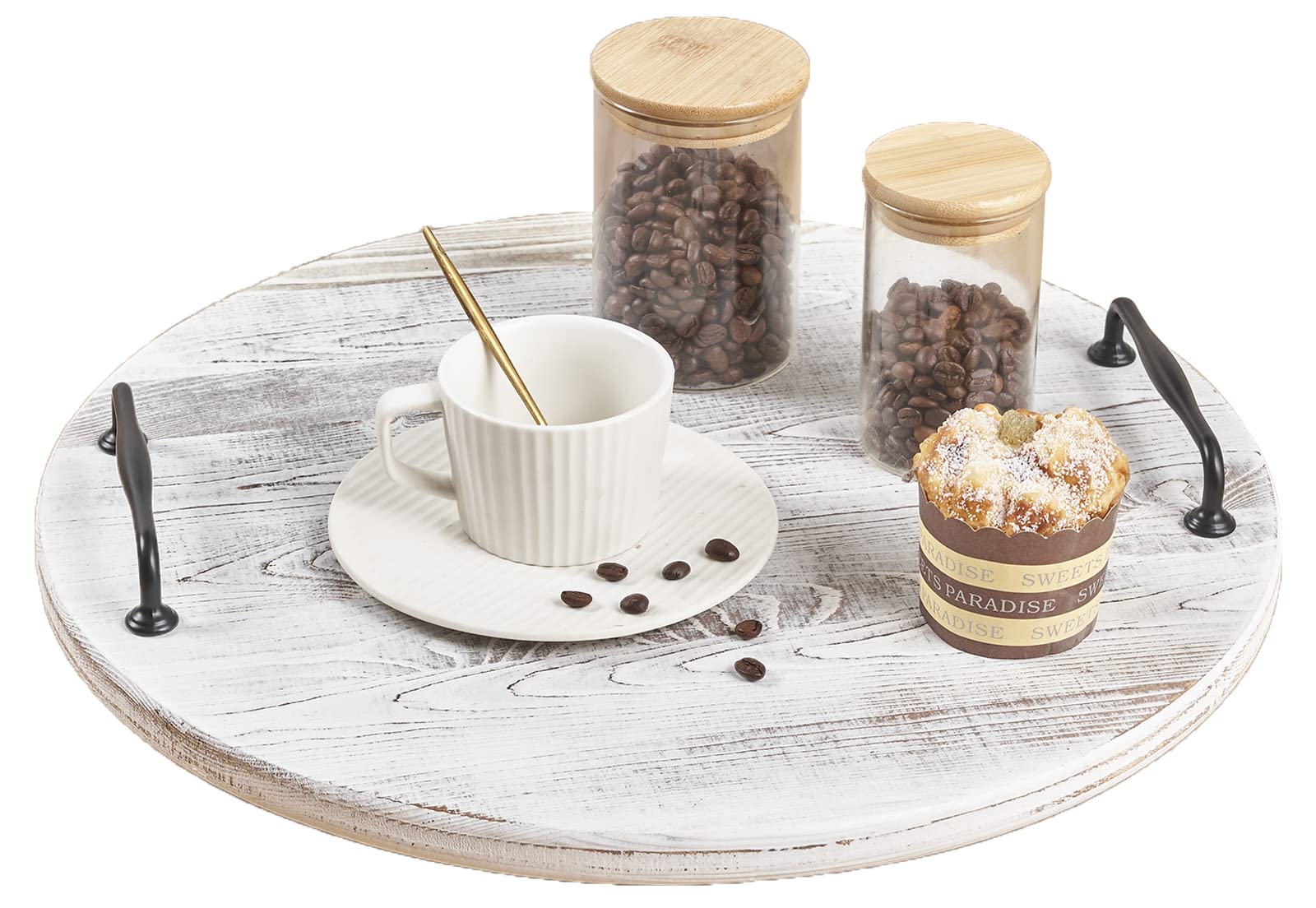 Wooden Lazy Susan for Table Turntable Organizer 18 Inch Large Lazy Susan Whitewashed Wood Serving Tray for Pantry Cabinet Countertop Round Spins Balanced Pine Spice Rack for Kitchen Essentials Storage