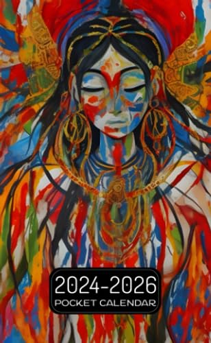 Pocket Calendar 2024-2026: Two-Year Monthly Planner for Purse , 36 Months from January 2024 to December 2026 | Abstract painting | Symbolic figure | Ethnic beliefs
