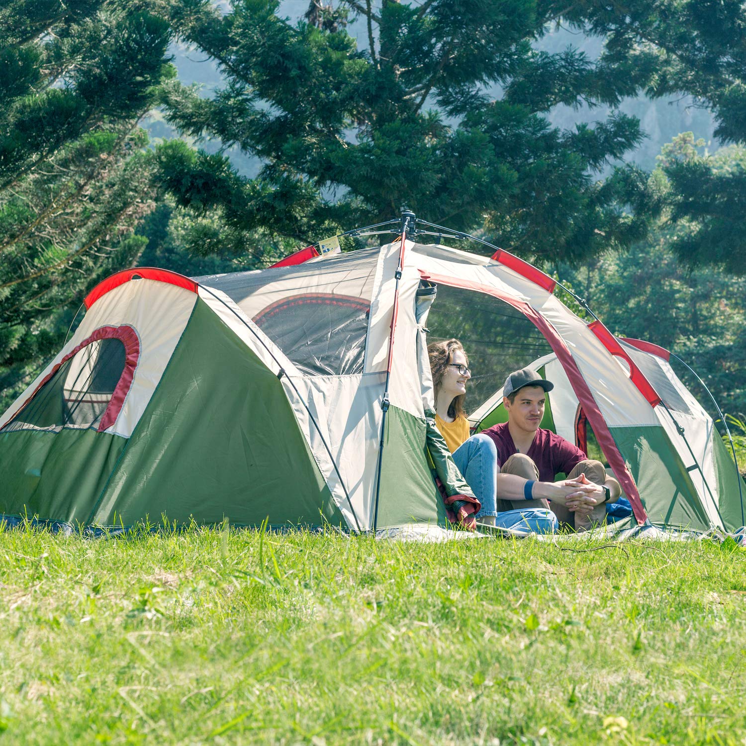 QUICK-UP 6 Person Tent for Family Camping, 60 Seconds Easy Set Up, Instant Blackout Tent, pop up Tent, Windproof &Waterproof with Rainfly, Mesh Rooftops & Windows Camping Tent,-13.5'x7'x4.6'