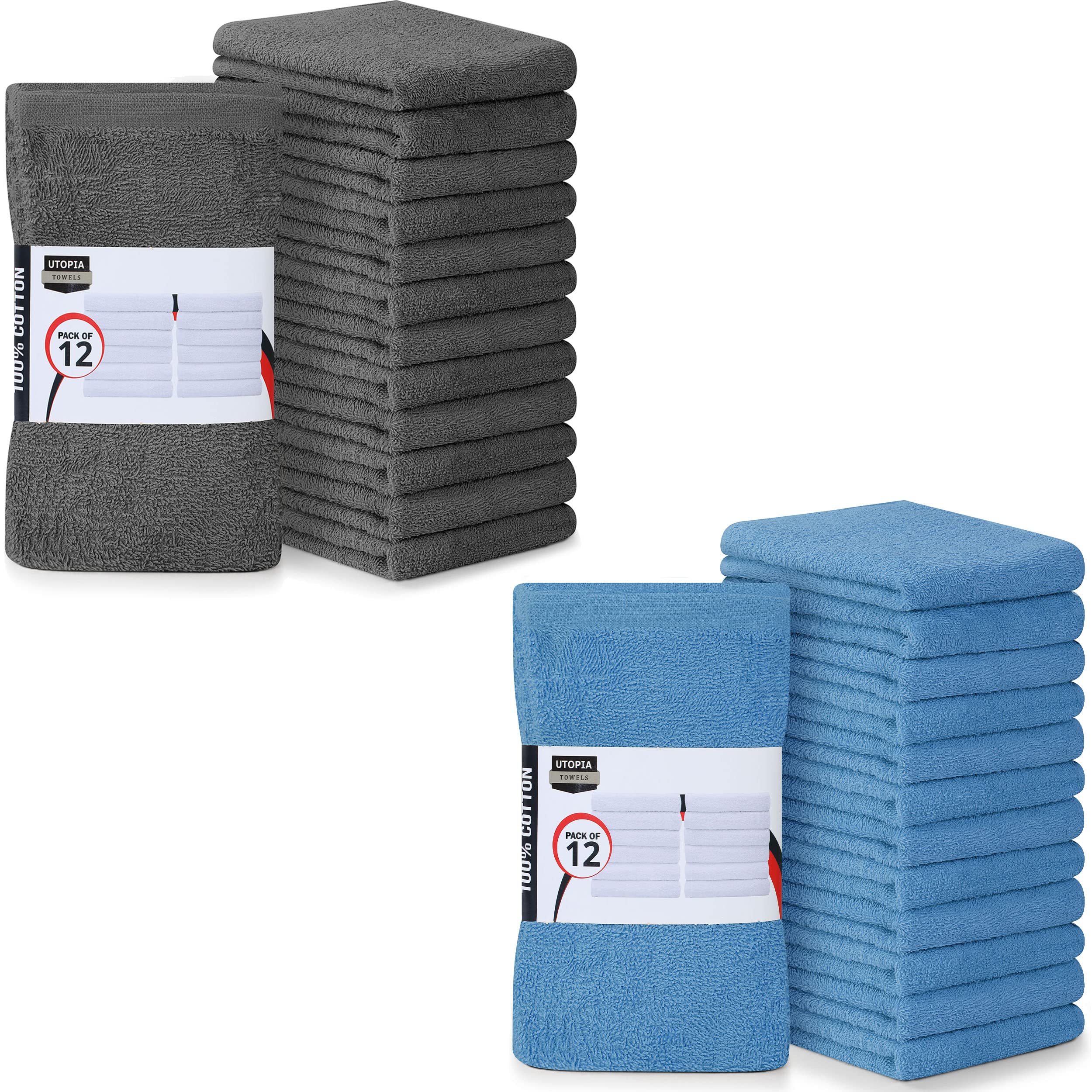 Utopia Towels Bundle of 24 Kitchen Bar Mops - 16"x19" Functional & Multipurpose (Grey & Electric Blue)