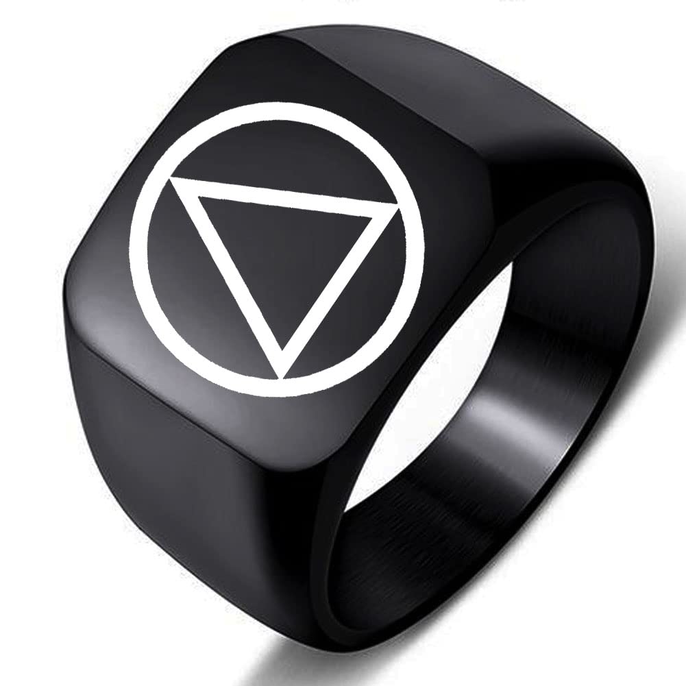 Well Polished Engraved Sobriety Circle & Triangle Symbol Fashion Mens Womens Stainless Steel Ring
