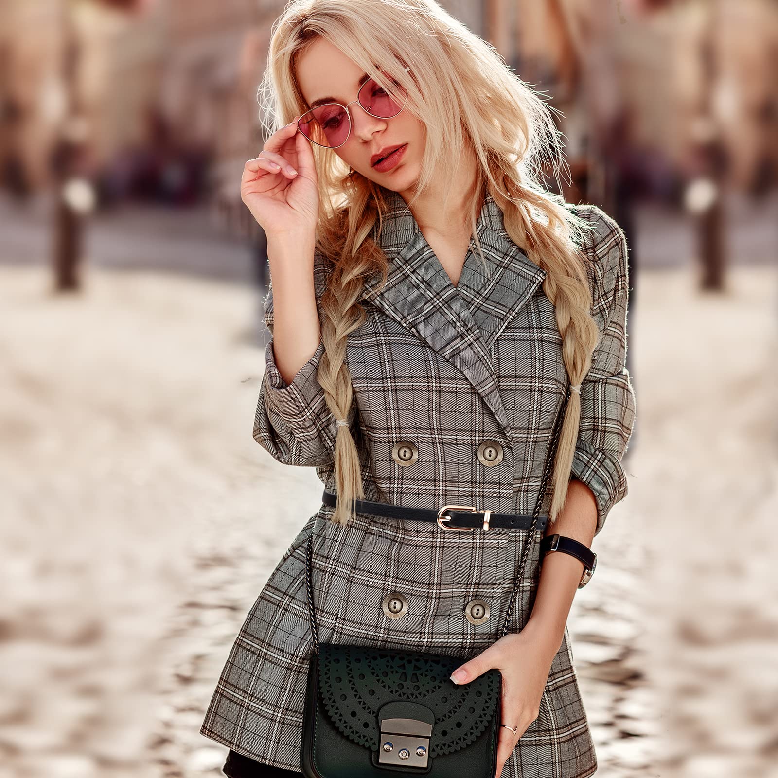 Uoeo Set of 10 Womens Thin Belts Women Skinny PU Leather Belt Adjustable Thin Waist Belt