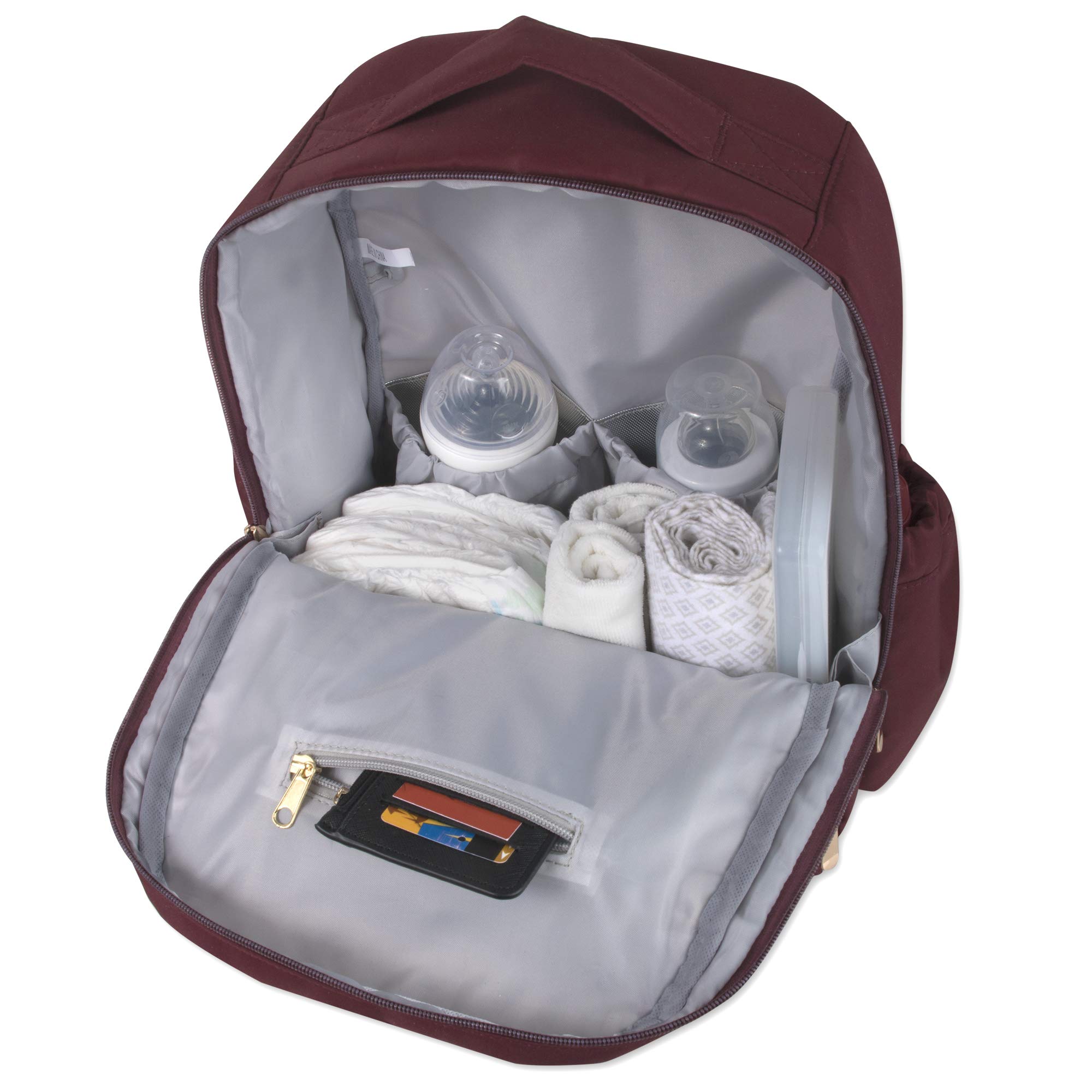 Quilted Diaper Bag Backpack with Insulated Compartment, Changing Pad β 2 Piece Set (Burgundy)