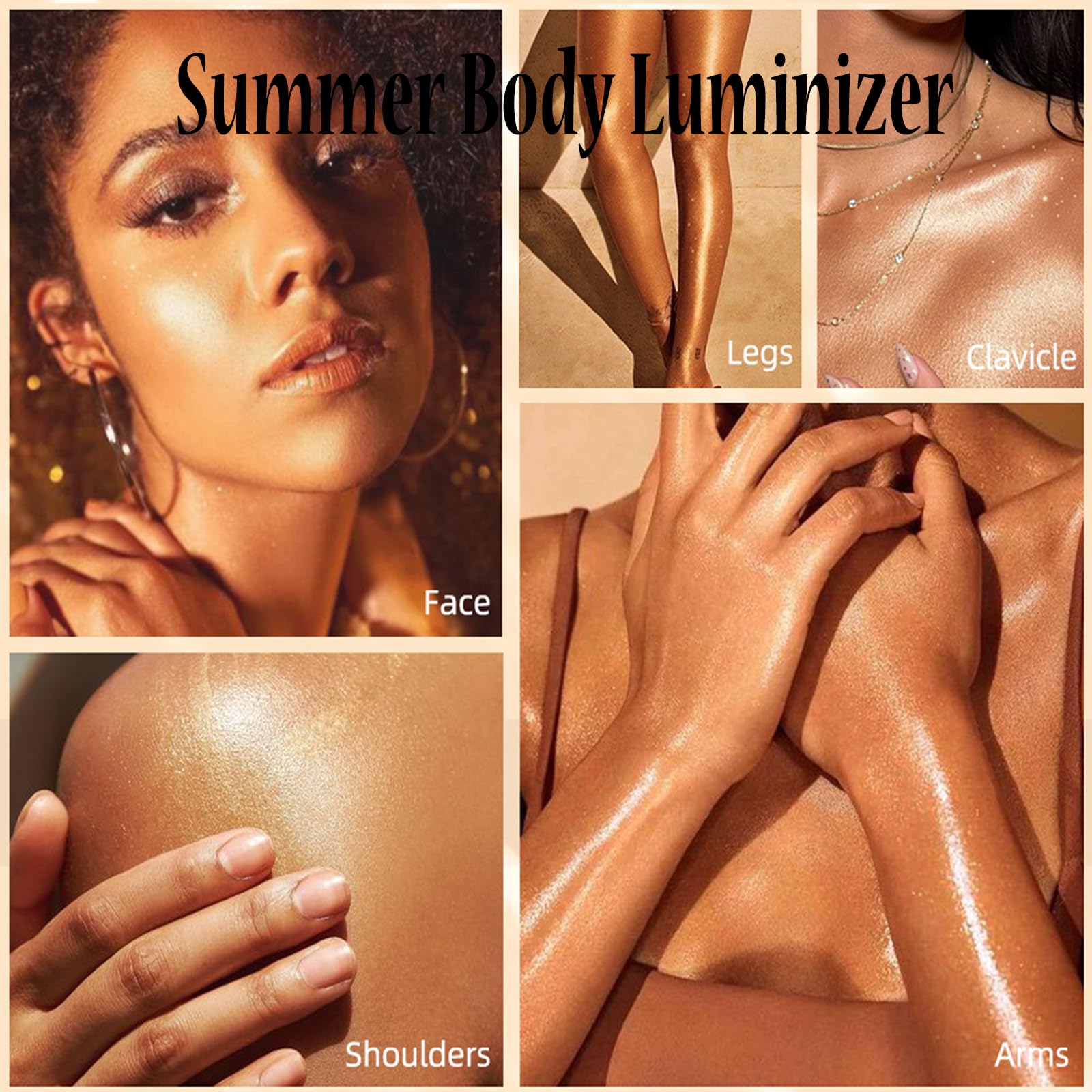 Shimmer Body Oil, 4 Colors Face and Body Liquid Luminizer, Waterproof Moisturizing Light Shimmer Glow Illuminator Liquid Highlighter Makeup, Liquid Illuminator Body Highlighter 2.8oz/Jars (Halilua-shimmeroil-4#)