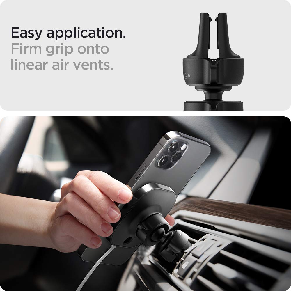 Spigen Mag Fit Phone Holder Car Mount Designed for Magsafe Compatible with iPhone 15 Pro Max, 15 Pro, 15 Plus, 15, 14, 13, and 12 Series (Charger Not Included)(Requires USB-C Car Charger) - Black