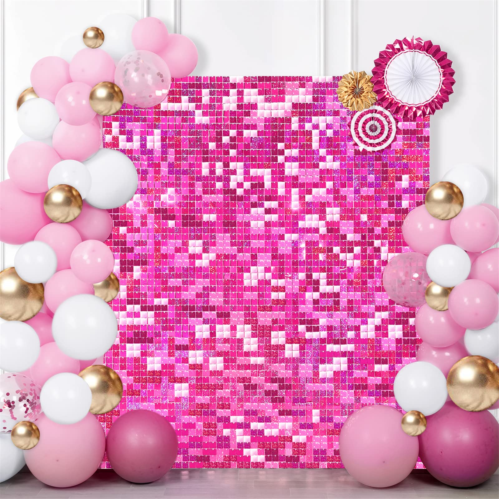 Shimmer Wall Backdrop Hot Pink Shimmer Wall Panels Valentines Backdrop Glitter Photo Background Sequin Backdrop for Birthday Anniversary Wedding Engagement Decoration,Pack of 24