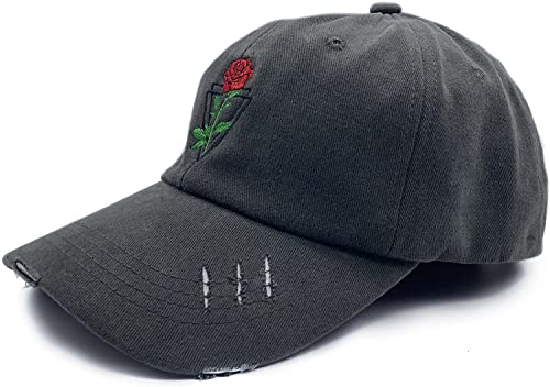 Unisex Baseball Cap Dad Hat Vintage Washed Distressed Cotton Adjustable Rose Embroidered Hat Grey,One Size