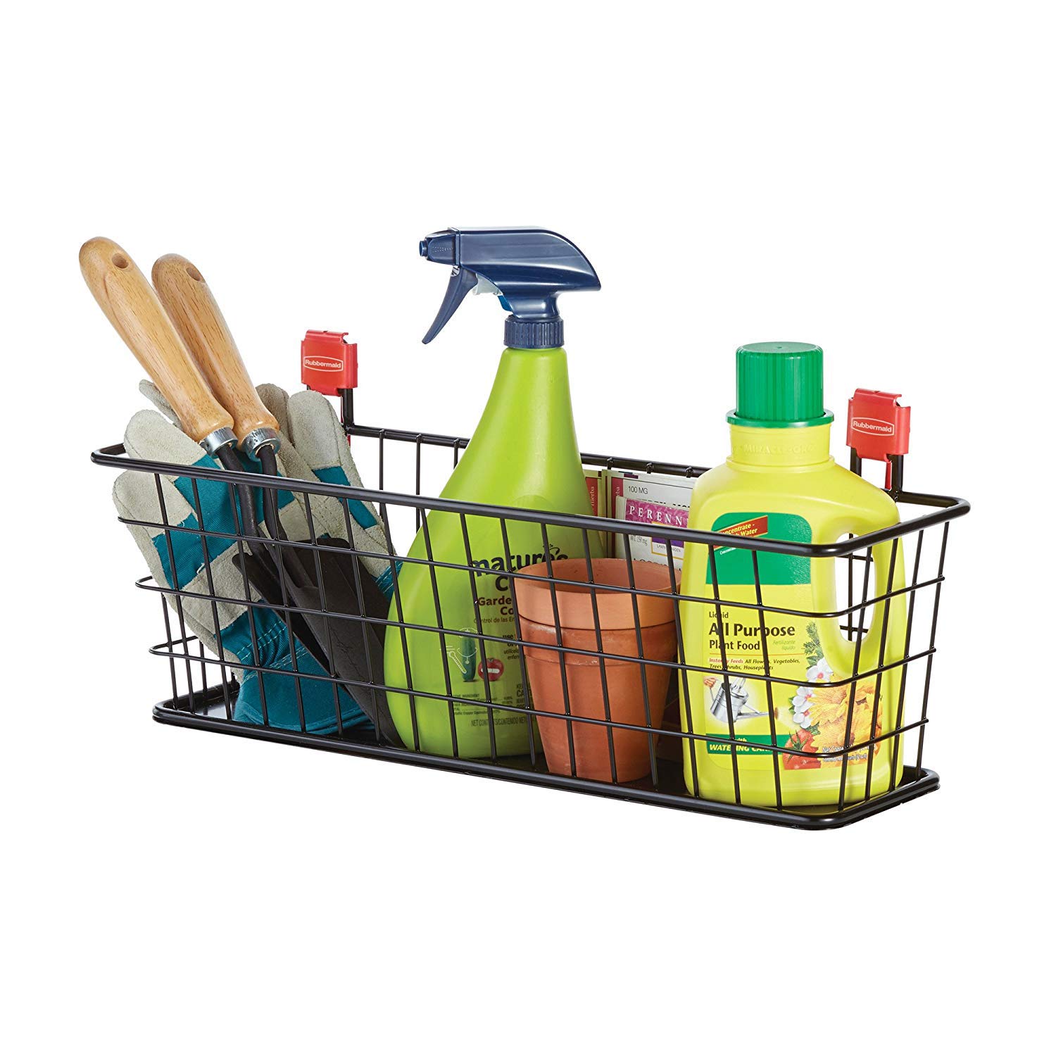Rubbermaid Outdoor Metal Backyard Storage Accessories Shelf, Black Wall-Mounted Storage Wire Basket Tool Organizer