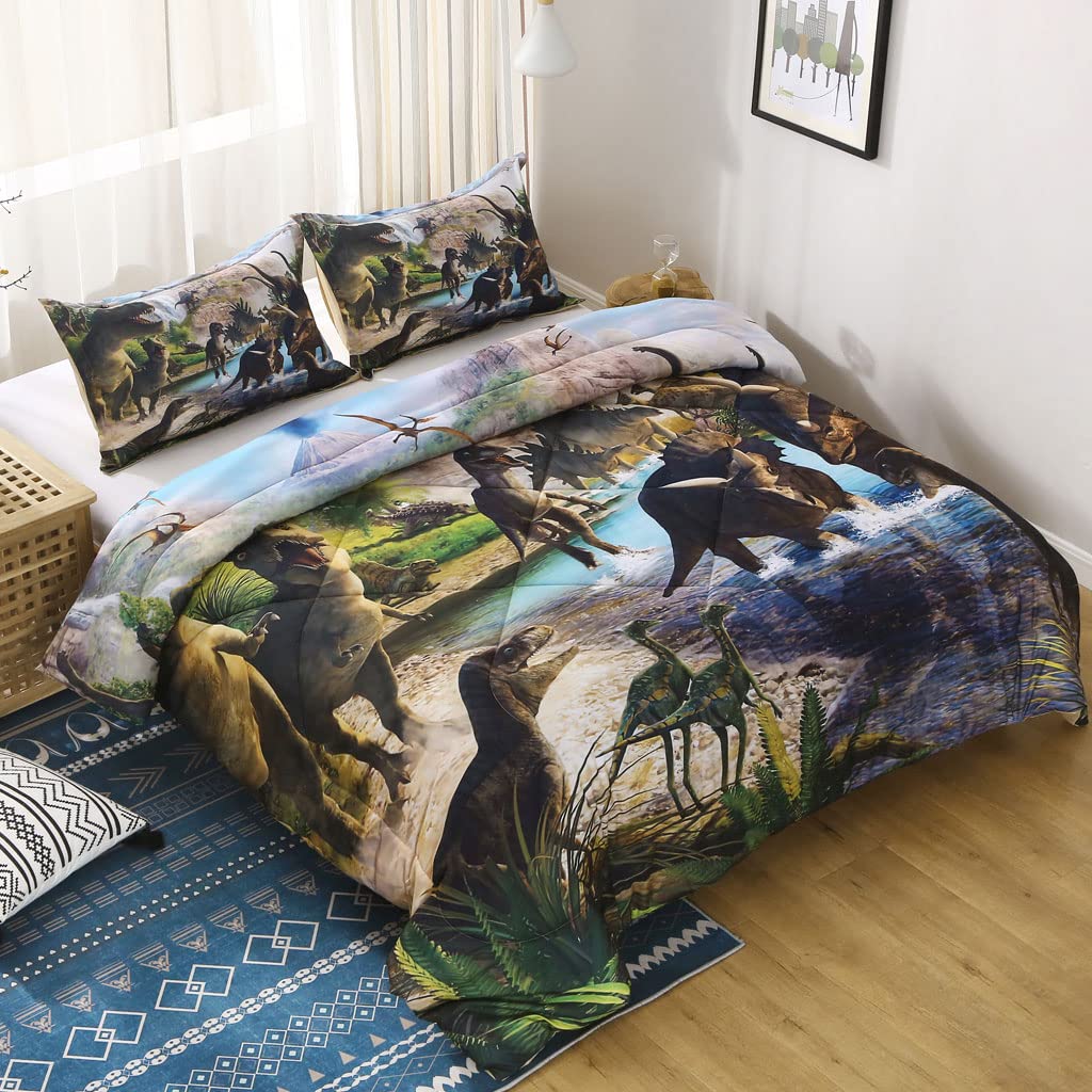 SIRDO 3 Piece Bed Sets for Boys Kids Twin Size 3D Dinosaur Prints Comforter Sets-Super Soft Fade Resistant Microfiber Duvet Sets