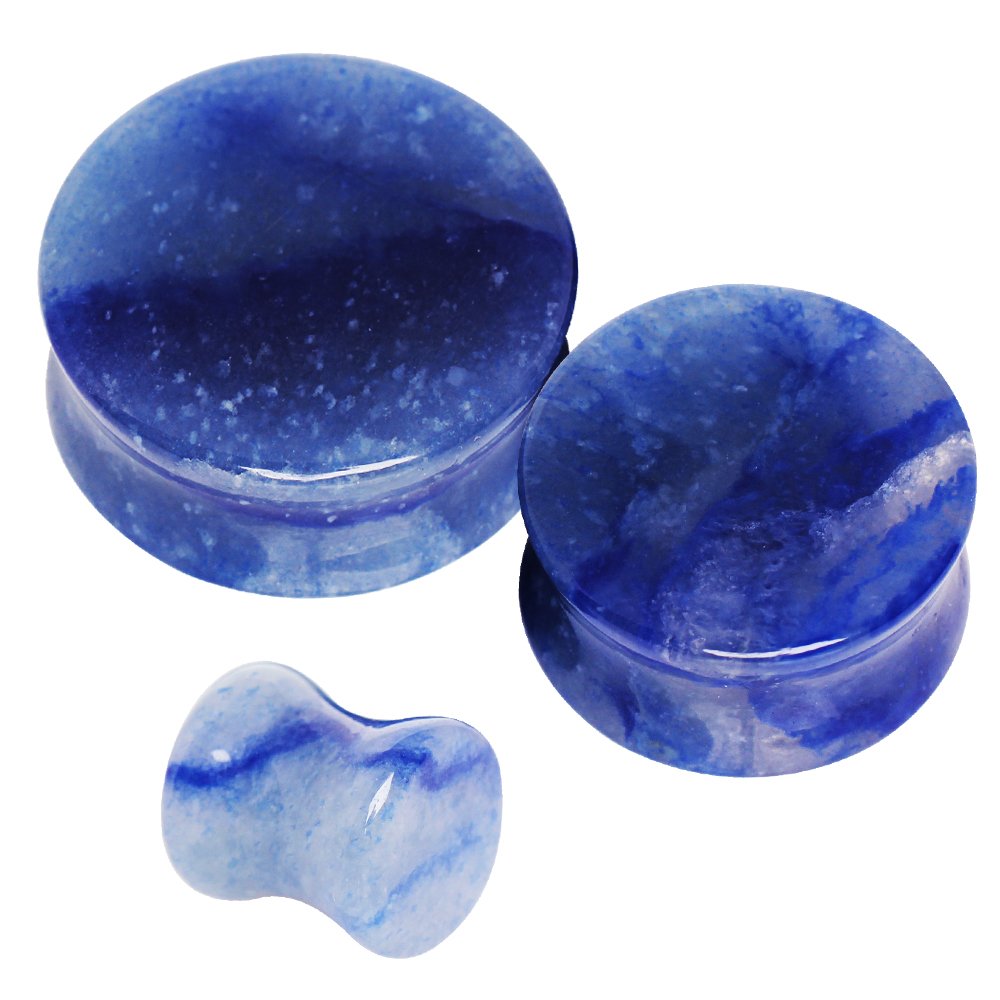 Pierced Owl Natural Blue Adventurine Stone Double Flared Saddle Plug Gauges, Sold as a Pair (22mm (7/8"))