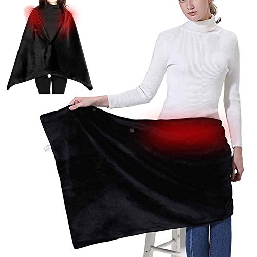 SYXBXZ Electric Heated Blanket USB Wrap Shawl with 3 Heating Settings, Heated Cape Heating Throw Electric Lap Flannel Blanket for Car Office Chair - Machine Washable 168x65cm