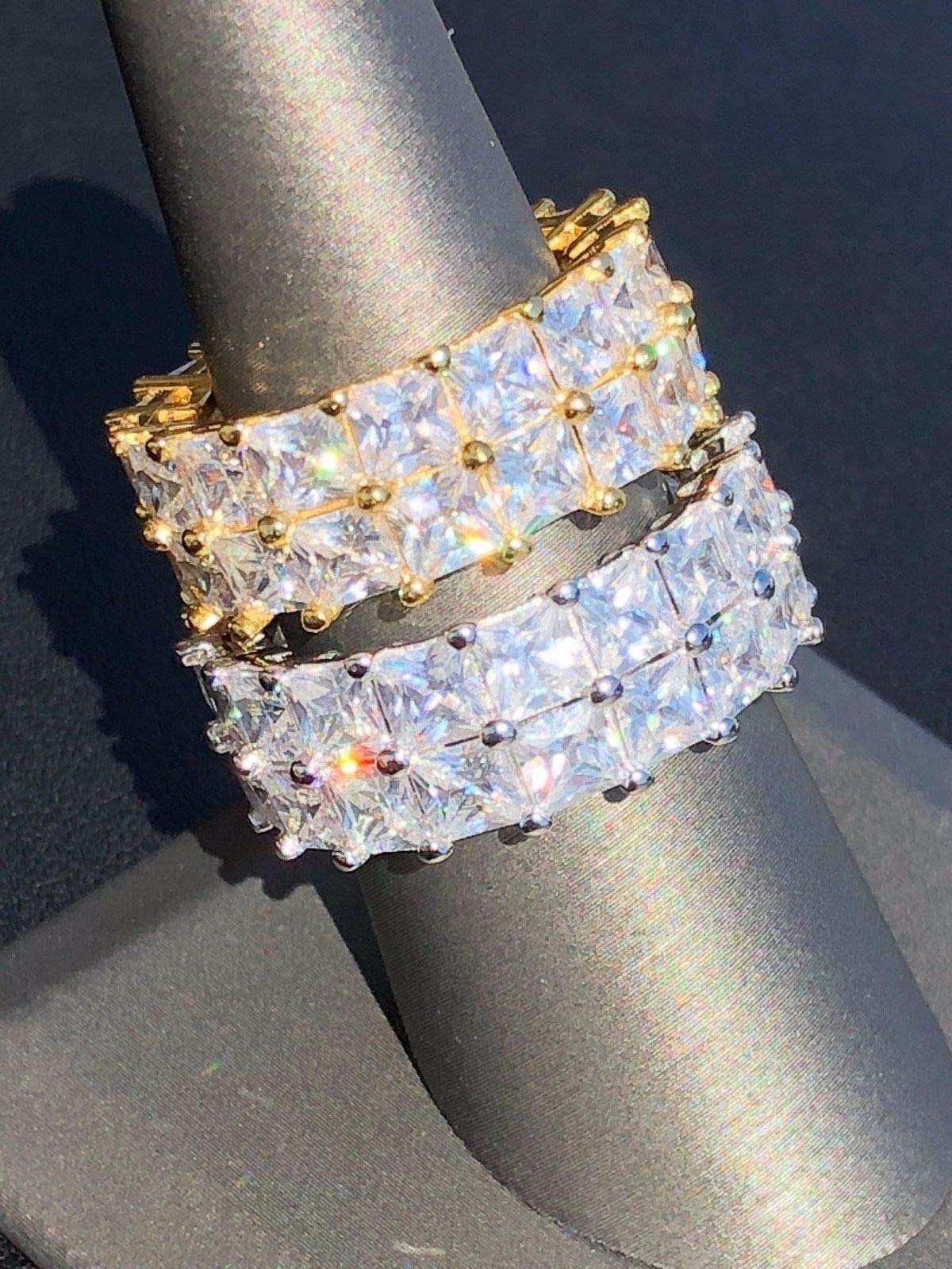 Real Solid 925 Silver His Or Hers Tennis Ring - Wedding Band Or Hip Hop Pinky Ring Looks - Iced Out Baguette Princess Cut CZ Eternity (sterling-silver, 11)