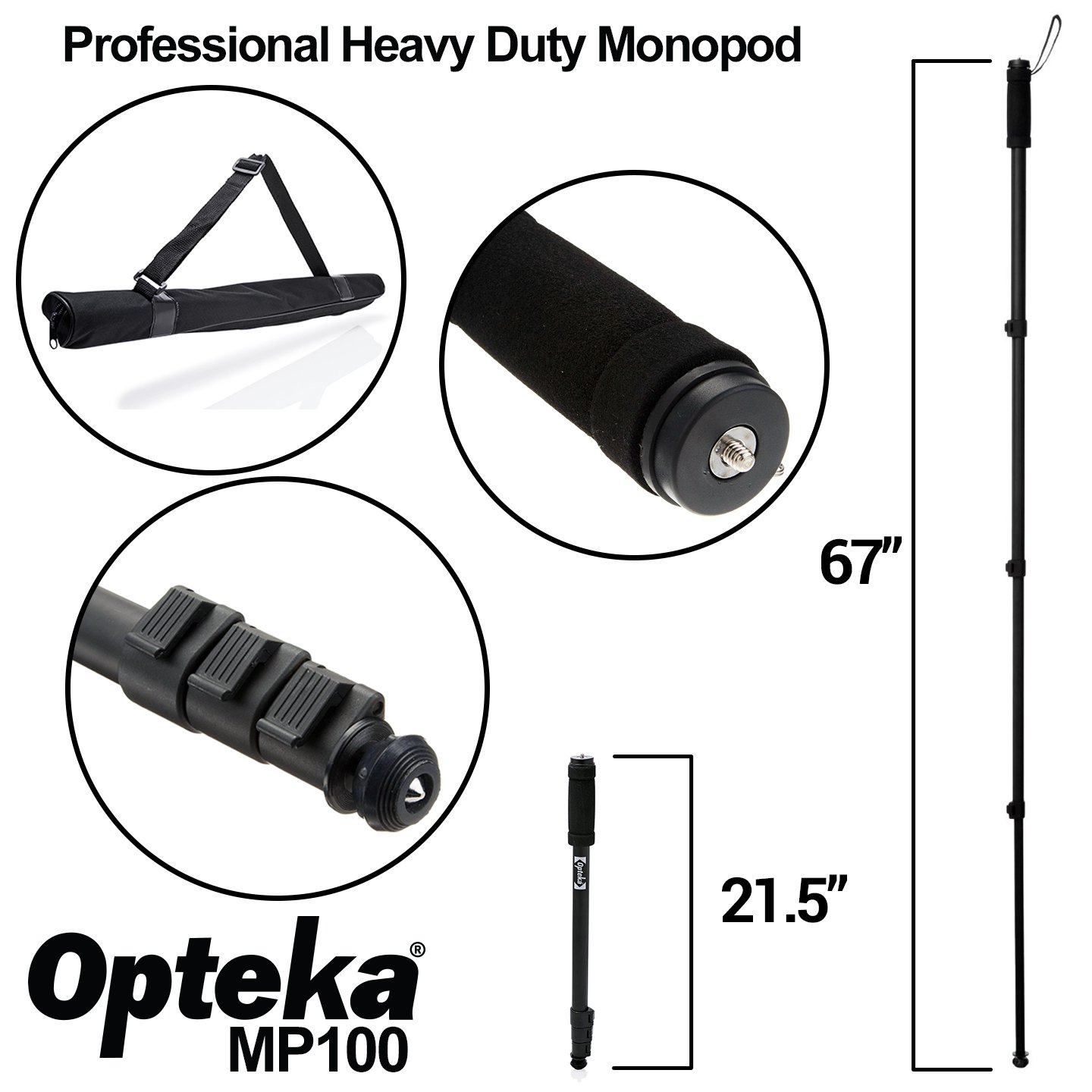 Opteka X-Grip Professional Action Stabilizing Handle with LED Video Light, 72" Monopod, 3X GoPro Tripod Mounts and Microfiber Cleaning Cloth for DSLR Cameras, Sports Action Cam and Camcorders (Red)