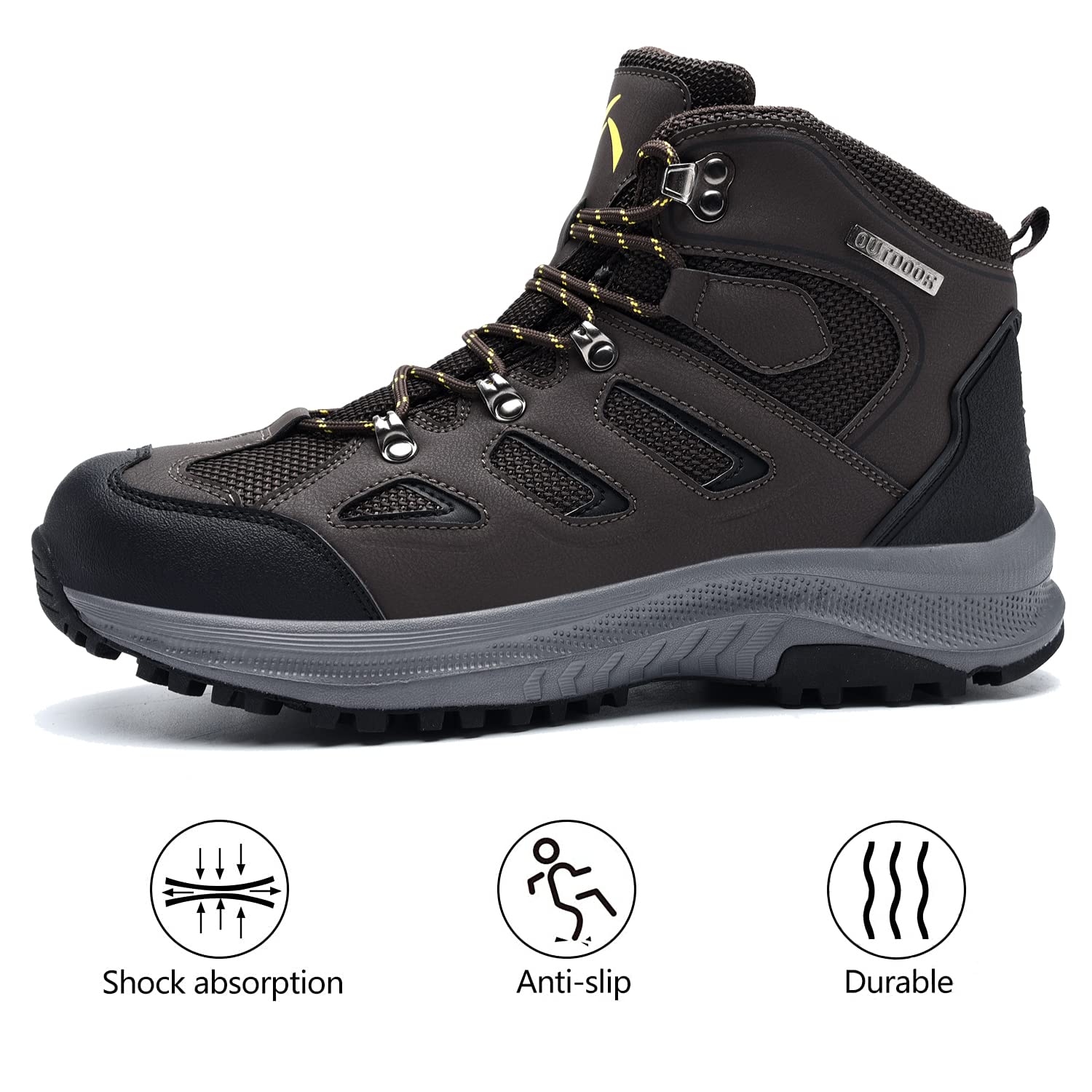 UPSOLO Men's Mid Waterproof Hiking Ankle Boots Trekking Backpacking Mountaineering Outdoor Trail Shoes Brown 8