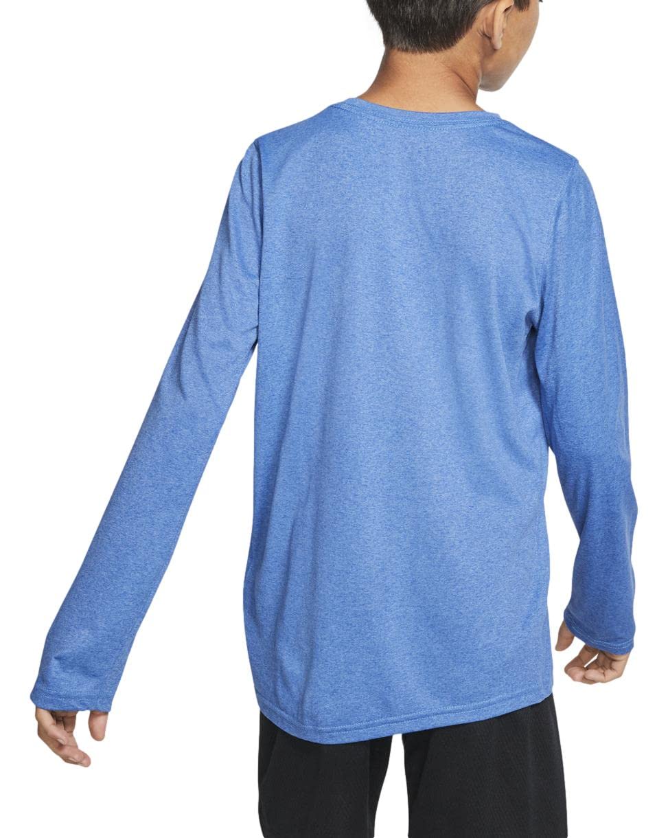 Nike Kids Boy's Dry Legend Long Sleeve Training T-Shirt (Big Kids) (as1, Alpha, l, Regular, Light Game Royal Heather/White, Large)