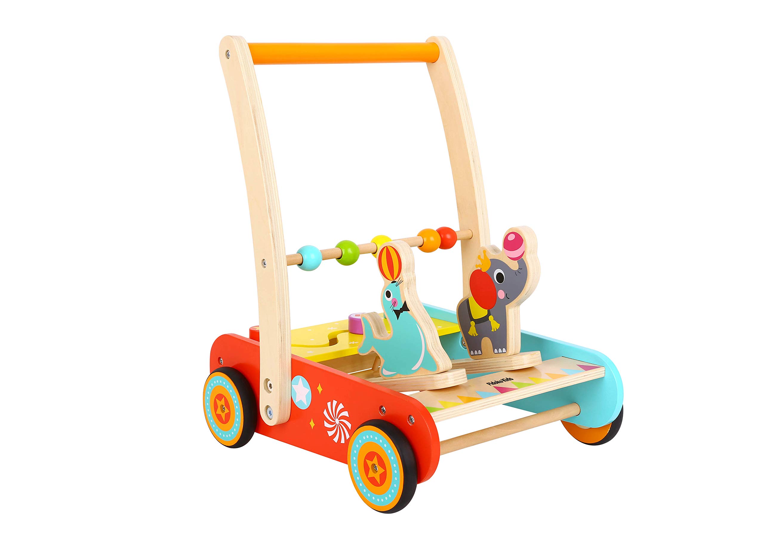Pidoko Kids Wooden Baby Walker Cart with Wheels - Circus Theme for 1 Year Old and up