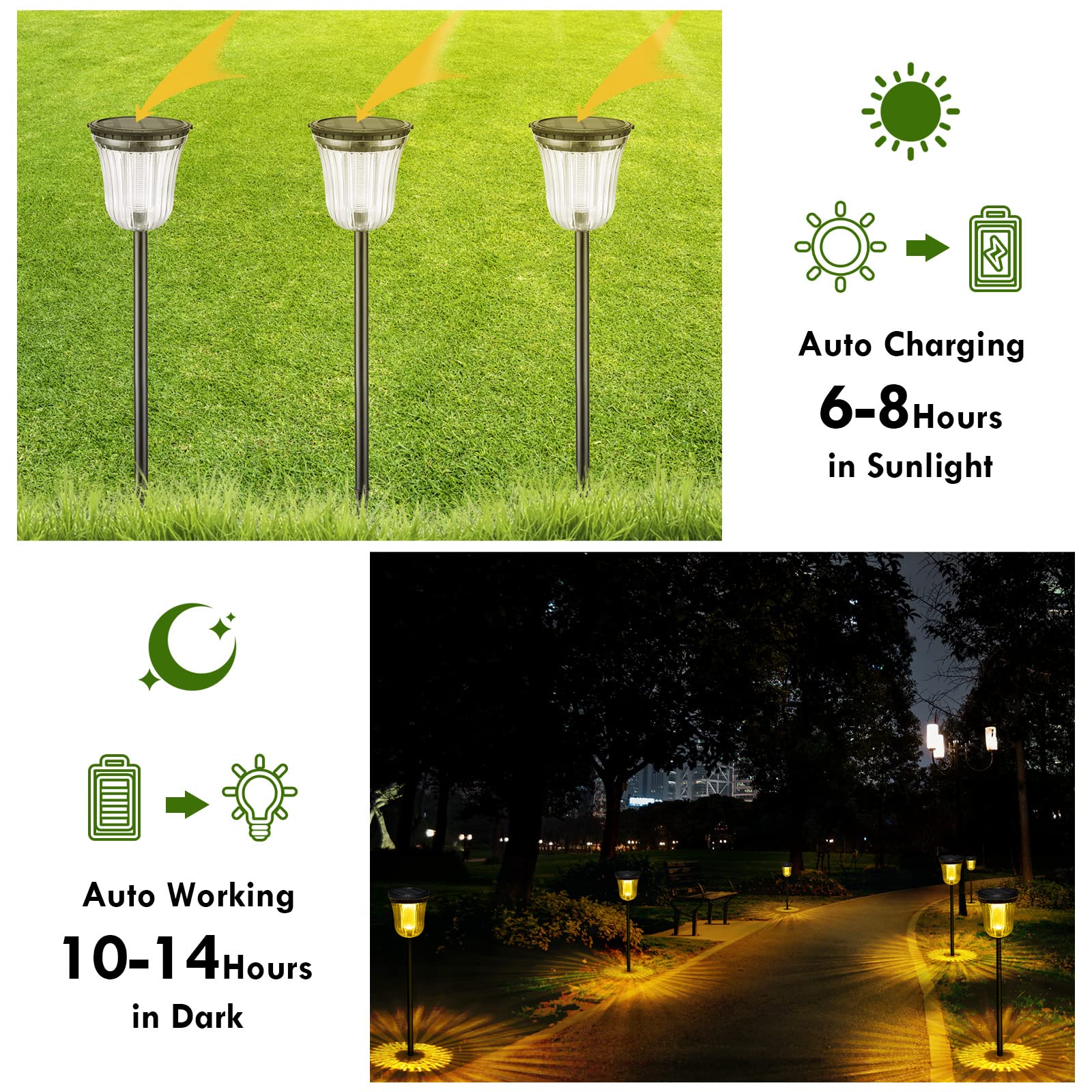 WTGEGF Solar Pathway Lights Outdoor 4-Pack - 100Lumens Landscape Path Lights - Warm/White Switch High Lumen Solar Driveway Lights,Long Lasting LED Solar Walkway Back Yard Lights for Garden Lawn Patio