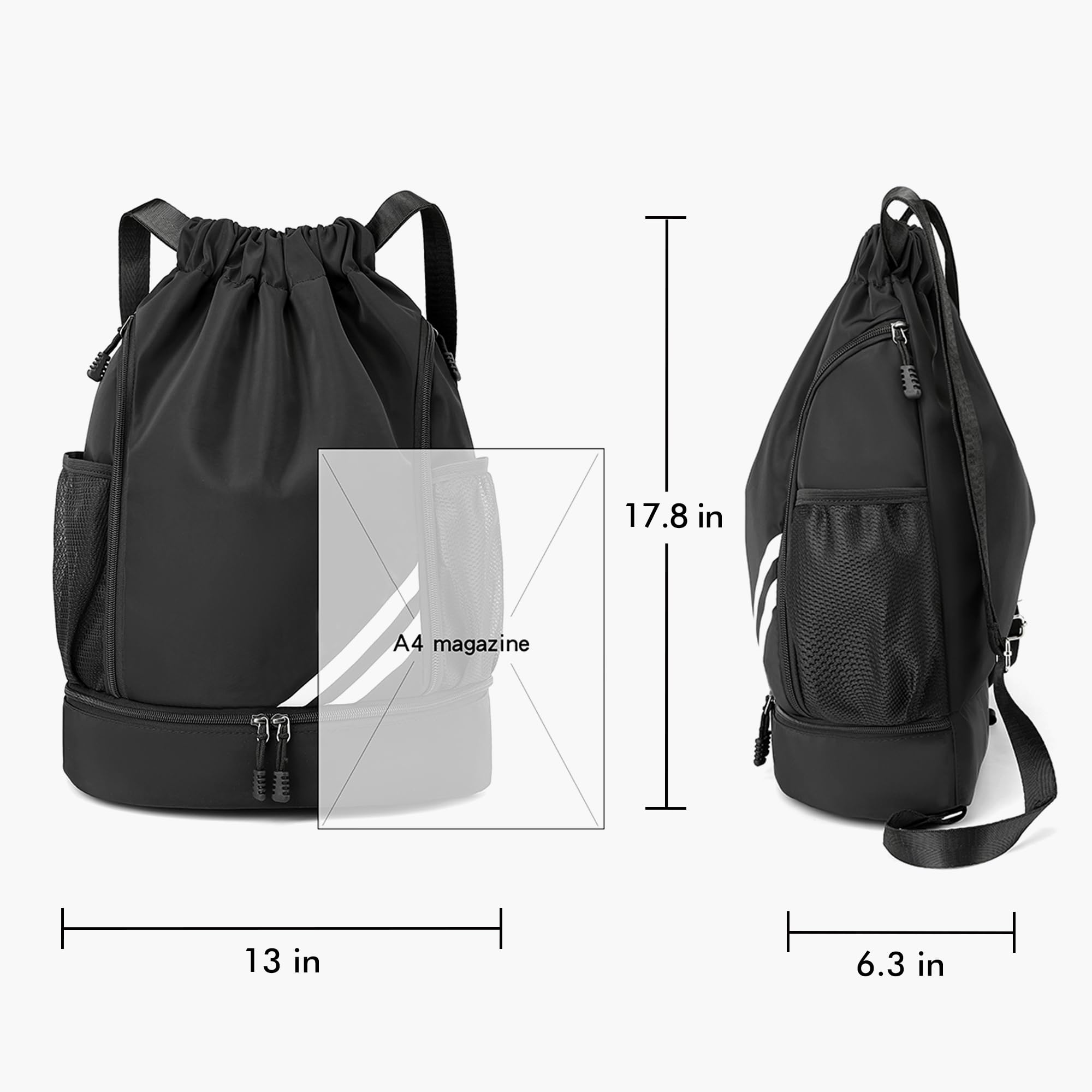 neyrat Water Resistant Sport Drawstring Backpack Gym Draw String Back Bag with Shoes Compartment for Men Women Children (Black-1)