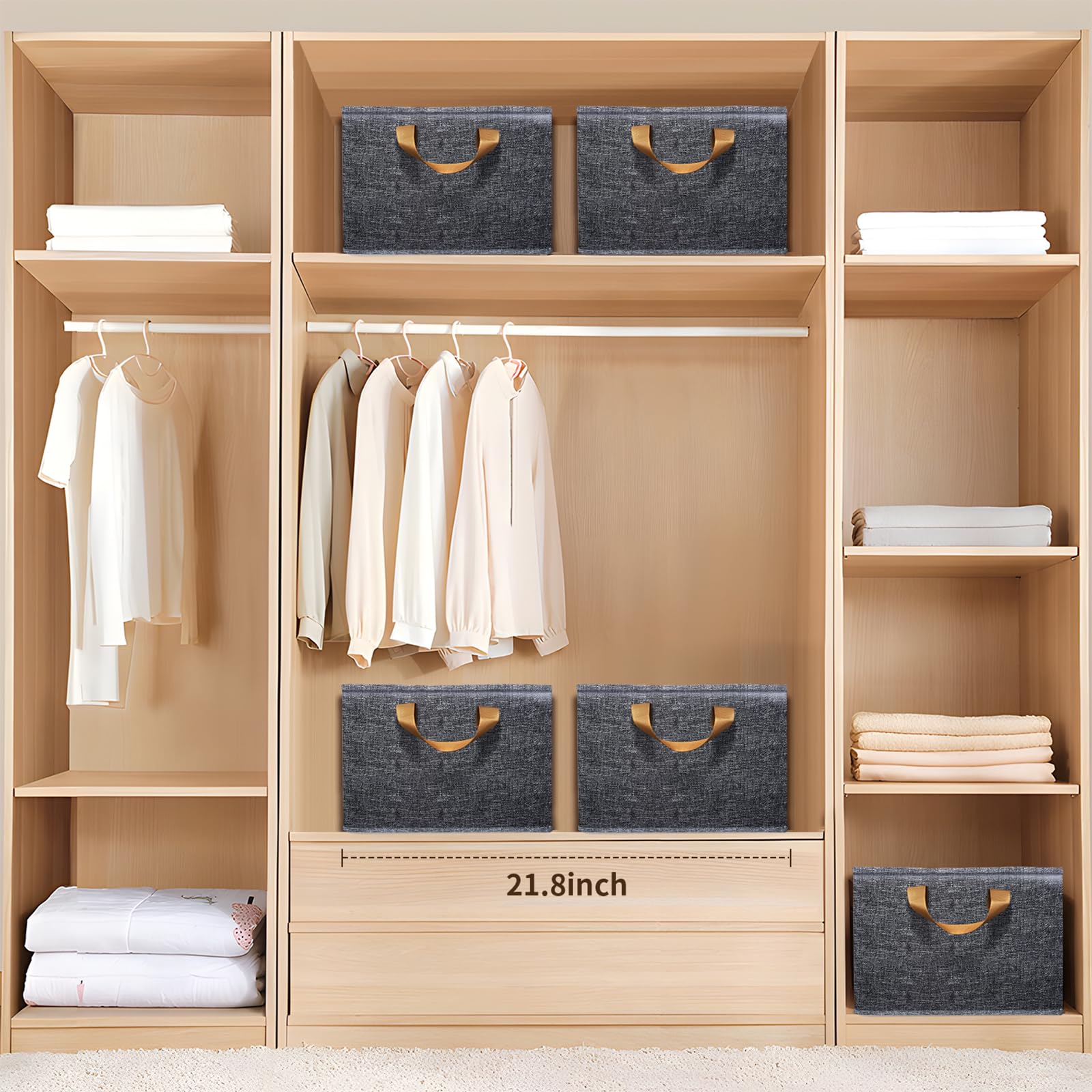 SHINYHARBOR 2Pcs Large Collapsible Closet Storage Bins 18"x11"x8β, Fabric Storage Organizer with Handles, Foldable Storage Basket Bins for Shelves, Blanket, Towel, Clothes, Books, Toys,Grey