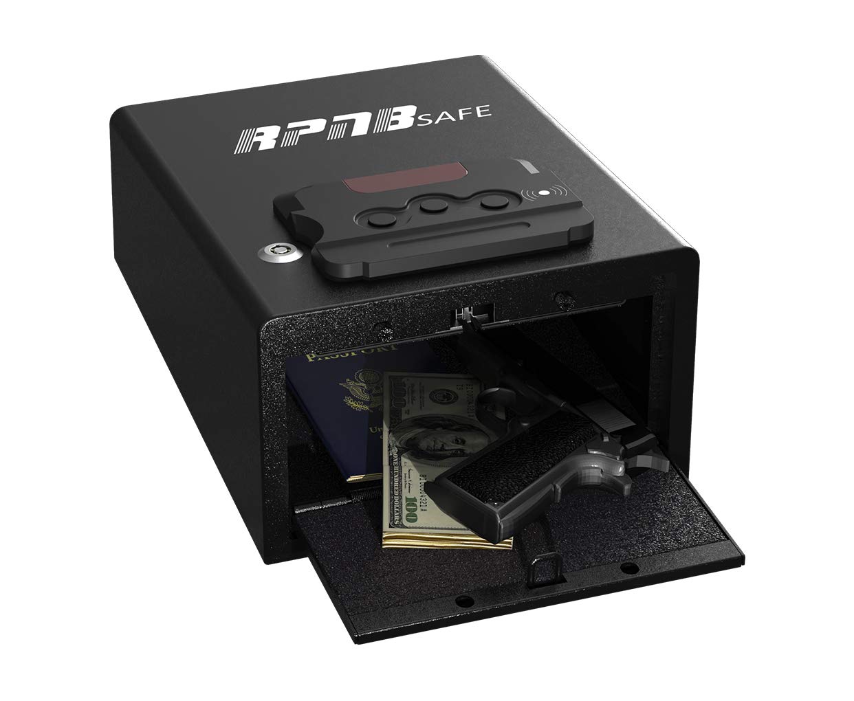 RPNB Pistol Safe Quick Access Pop-Open Door Safe, Gun Safe with Digital Key Pad, Heavy Duty Storage for Firearms Cash Jewelry Documents & More - for Home Office Hotel Use