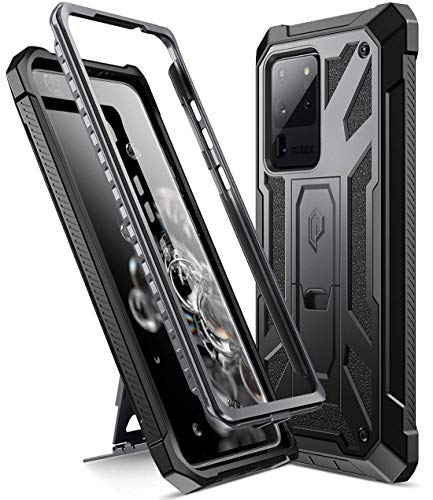 Poetic Spartan Series for Samsung Galaxy S20 Ultra Case, Full-Body Rugged Dual-Layer Metallic Color Accent Premium Leather Texture Shockproof Protective Cover with Kickstand, Metallic Gun Metal