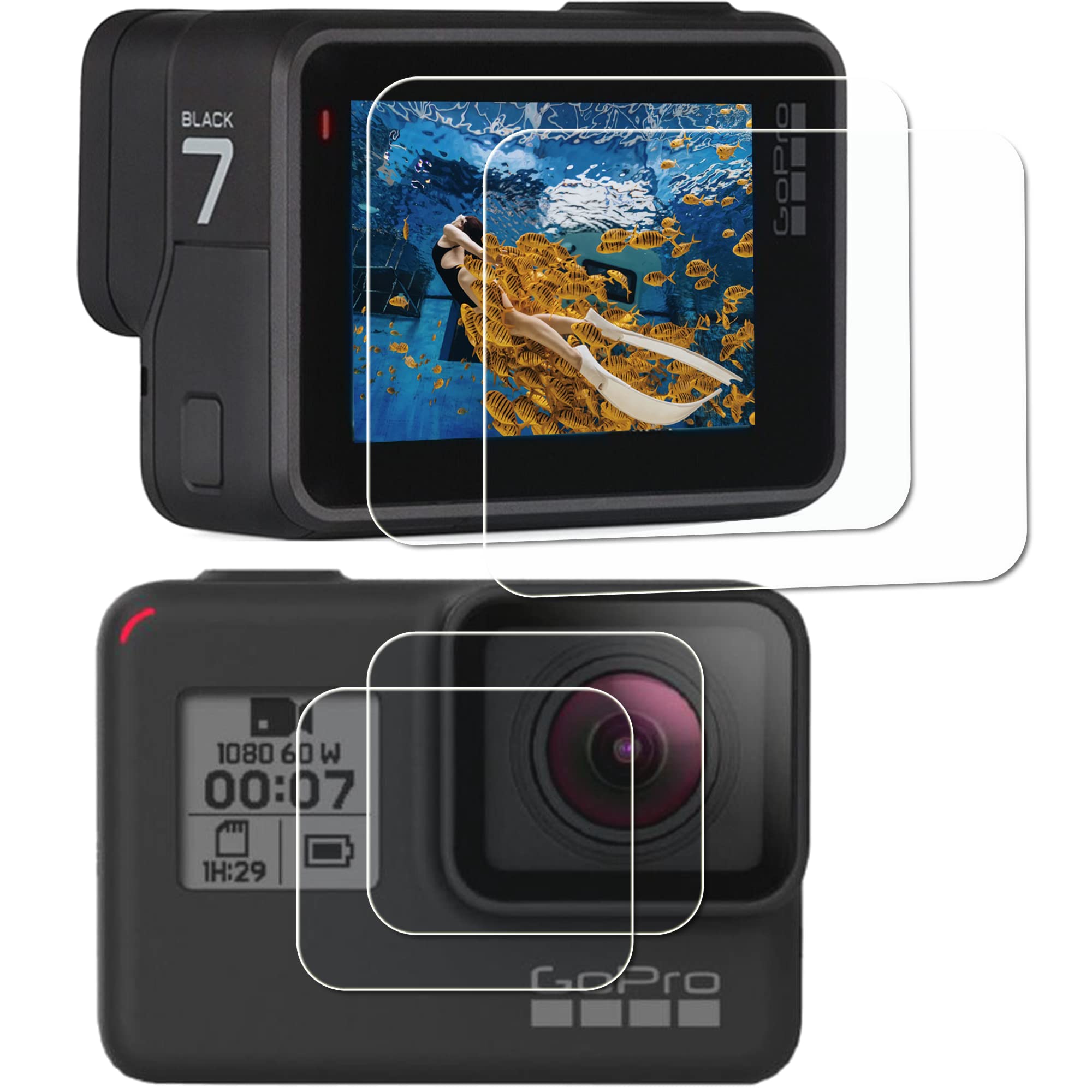 PCTC Screen Protector Compatible for Gopro Hero 7 6 5 Black Sport Action Camcorder Tough Screen (4 Pack)