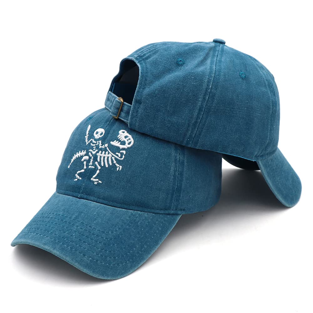 T Rex Skeleton Dinosaur Baseball Cap for Men Women,Skull Dinosaur Hat Adjustable Washed Distressed Dad Hat