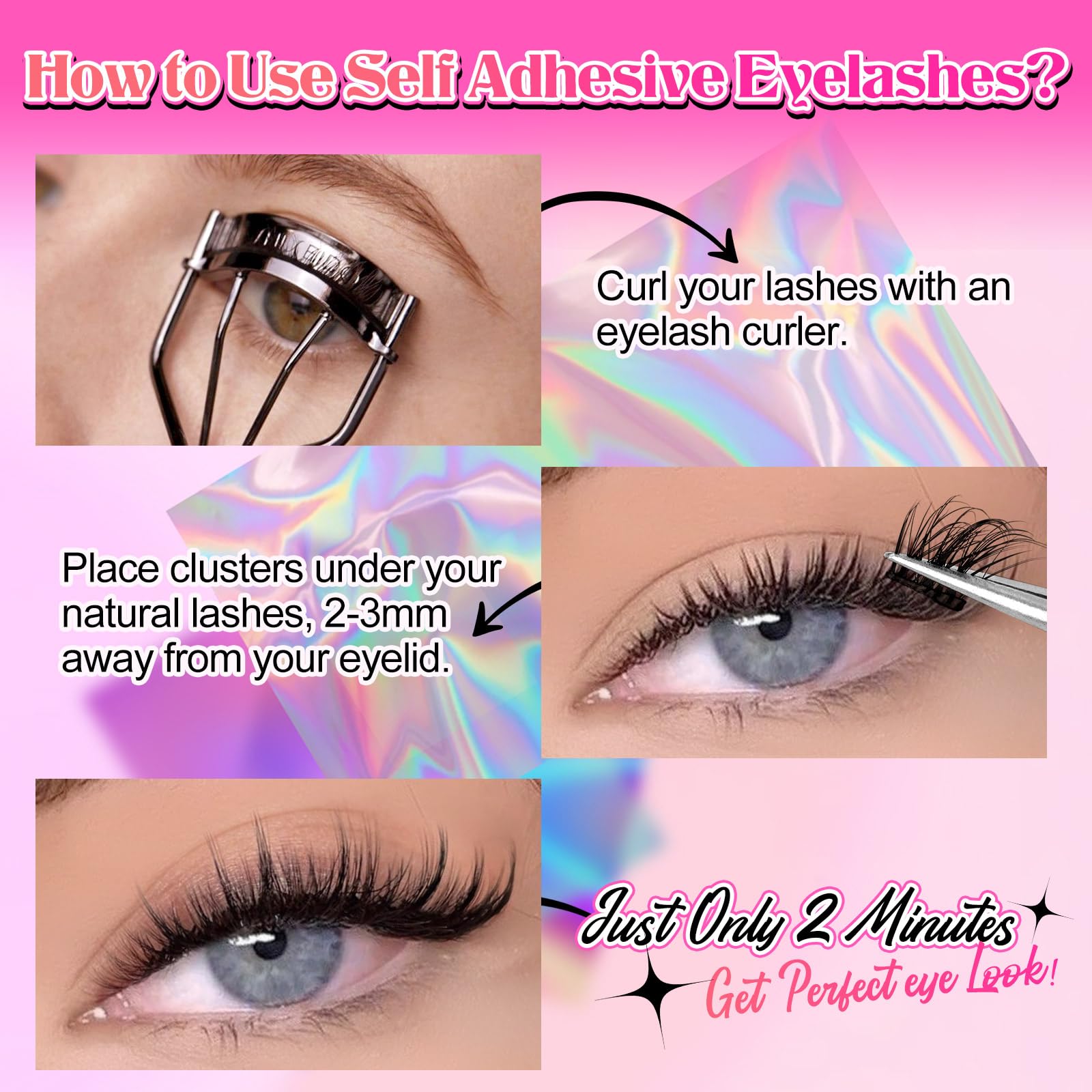 Self Adhesive Eyelashes Reusable Self Sticking Self Adhesive DIY Lash Extension Kit 60PCS Impress Lashes No Glue Self Adhesive Lash Clusters 10-16MM C Curl Self Adhesive Eyelash Clusters by wtvane