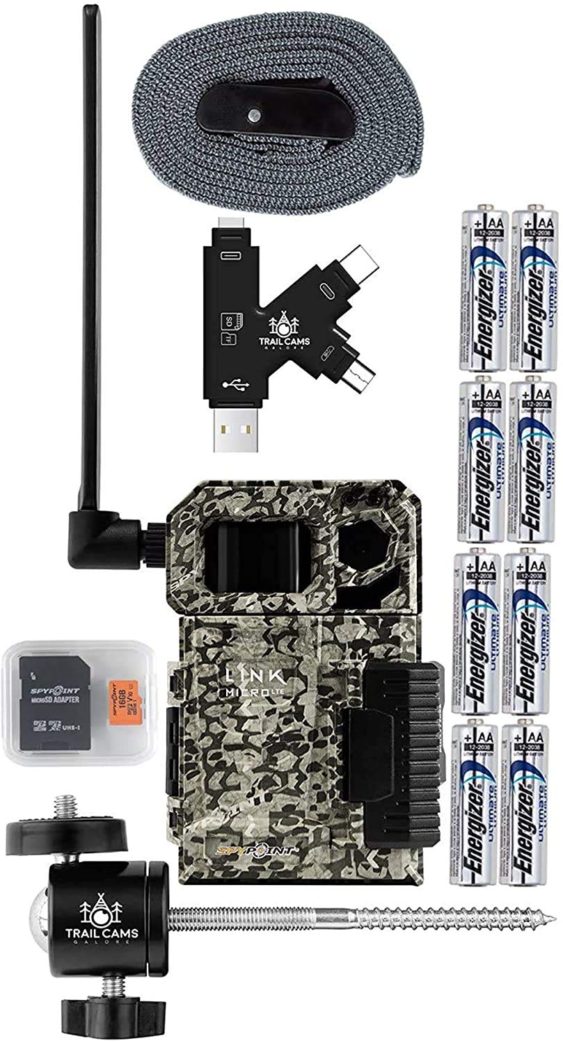 SPYPOINT Link-Micro-LTE Cellular Trail Camera with Batteries, Micro SD Card, Card Reader, and Mount (AT&T (USA Nationwide))