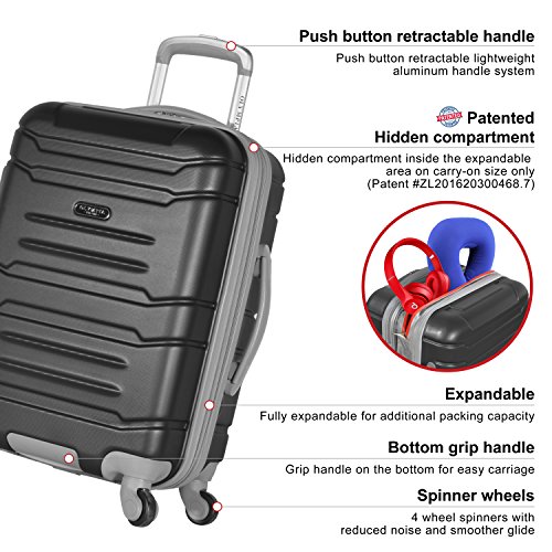 Olympia Denmark 21 Inch Expandable Carry On 4 Wheel Spinner Multiple Grip Luggage Suitcase with Aluminum Locking System and Interior Divider, Laptop compartment, Black