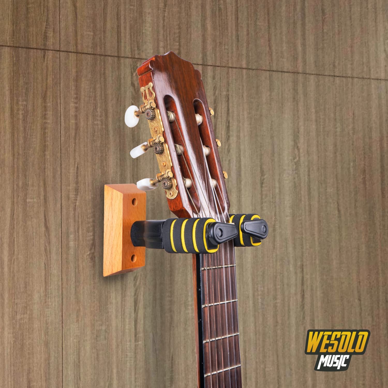 WESOLO Auto Lock Guitar Wall Hook for Acoustic Classical Electric Guitar Bass Mandolin (Black-Yellow x 1)