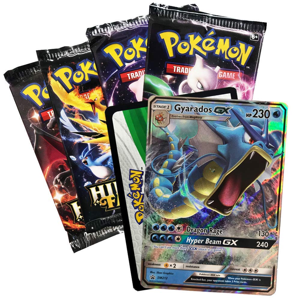 Pokemon SM11.5 Hidden Fates Gx Tin- Gyardos + 1 of 3 Foil Pokémon-GX Cards + 4 Booster Pack, Multicolor