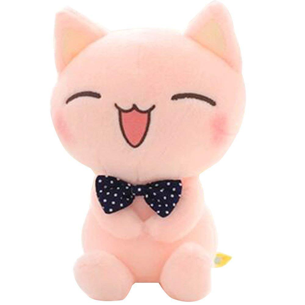 Soft Cat Plush Toy Pink Stuffed Animals Plush Doll, Sitting Height 11"