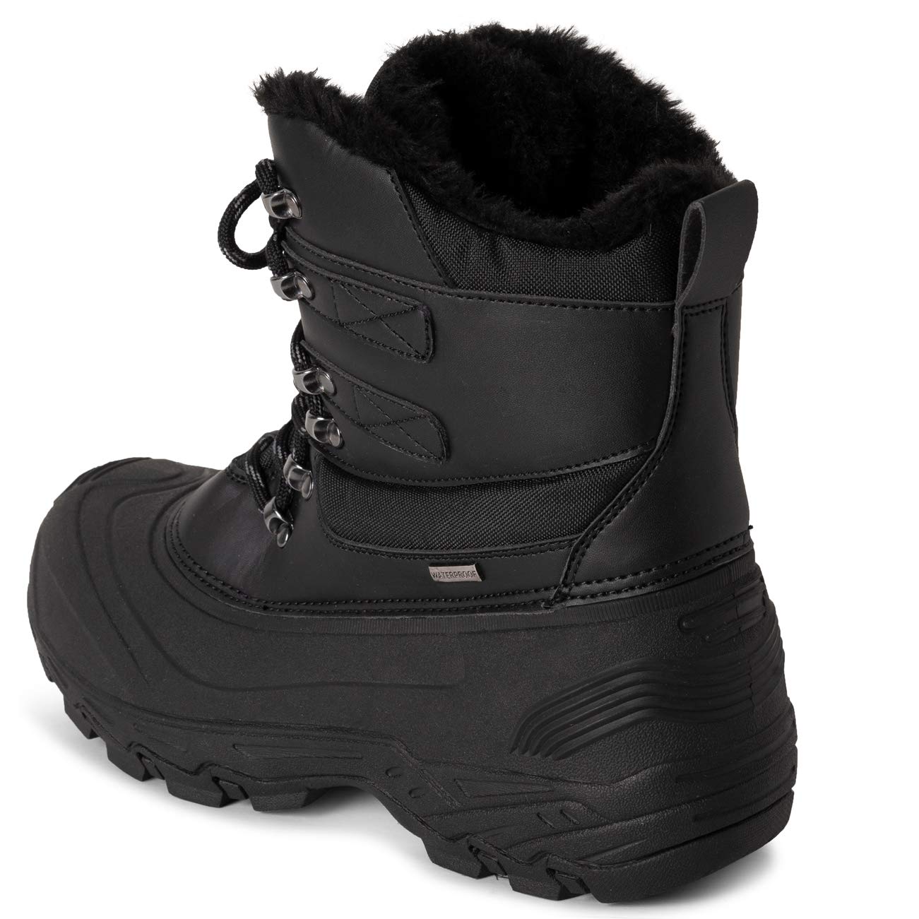 POLAR Mens Waterproof Outsole Deep Tread Fully Faux Fur Lined Winter Durable Snow Boots - Black Lace Up - EU41/US8 - YC0682