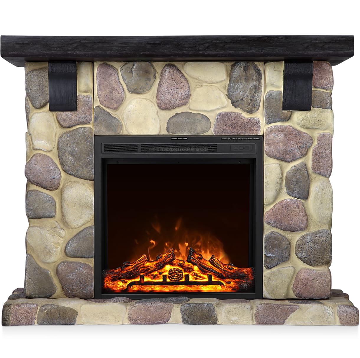 R.W.FLAME Electric Fireplace Mantel Package, 48 inch Freestanding Stone Fireplace Heater TV Stand with Remote Control, 7 Flame Brightness Settings, 750W/1500W,New