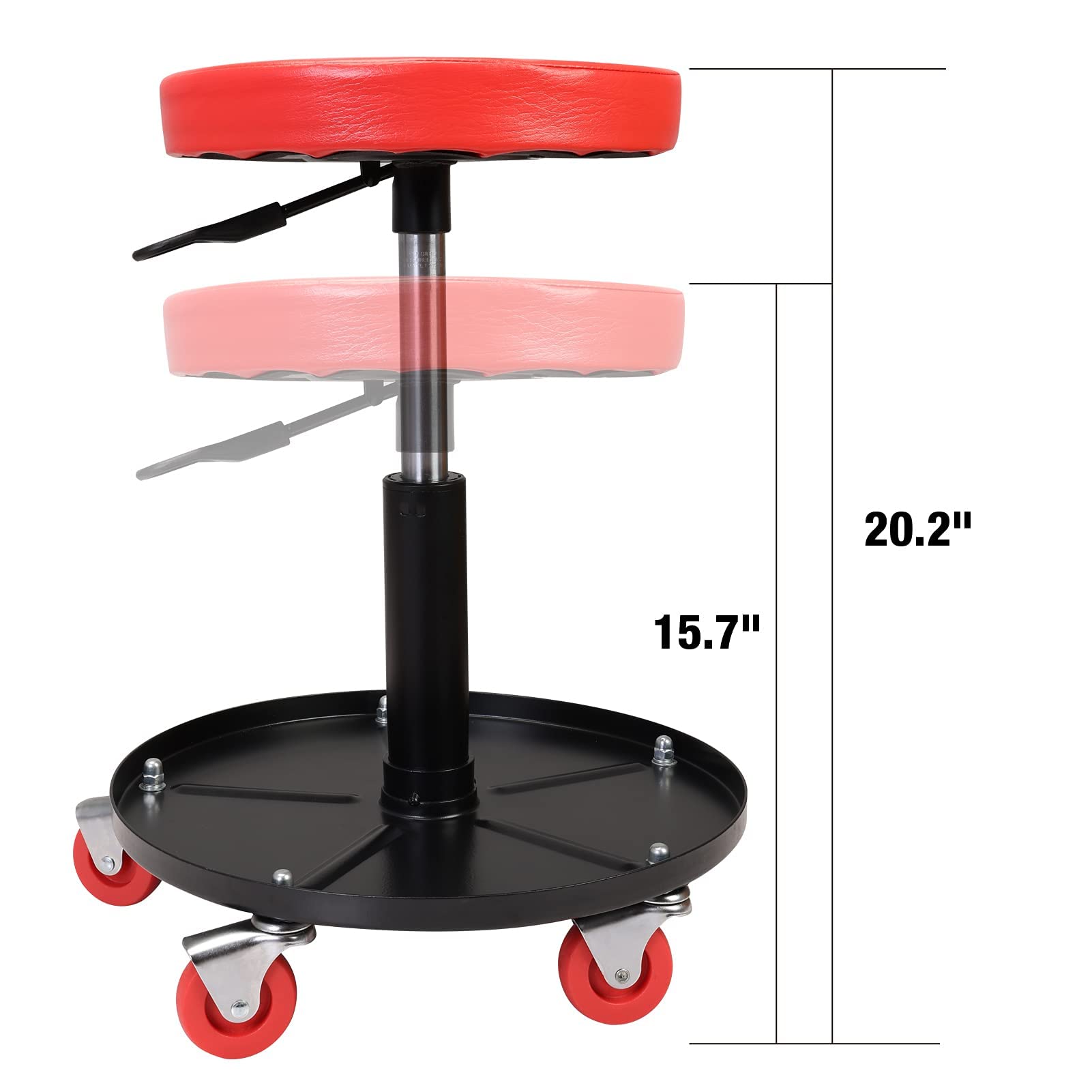 TCE Duty Rolling Pneumatic Creeper Garage/Shop Seat: Padded Adjustable Mechanic Stool with Tool Tray Storage, Red,ATRHL6201U