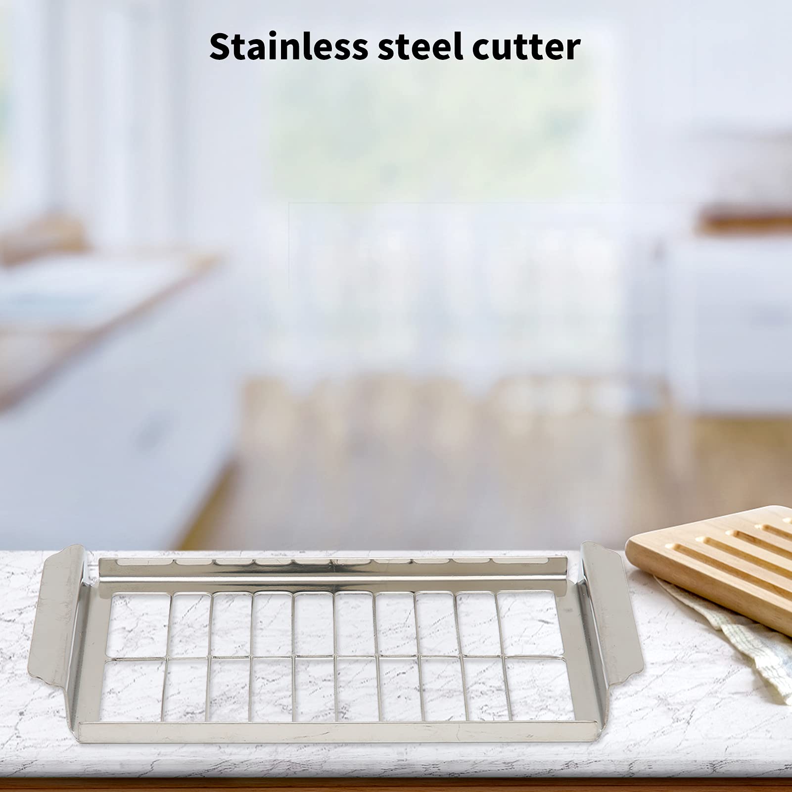 Stainless Steel Cutter Style Butter Case, Butter Slicer Metal Saucer with Plastic Transparent Cover Covered Cheese Storage Container with Knife for Kitchen(White)